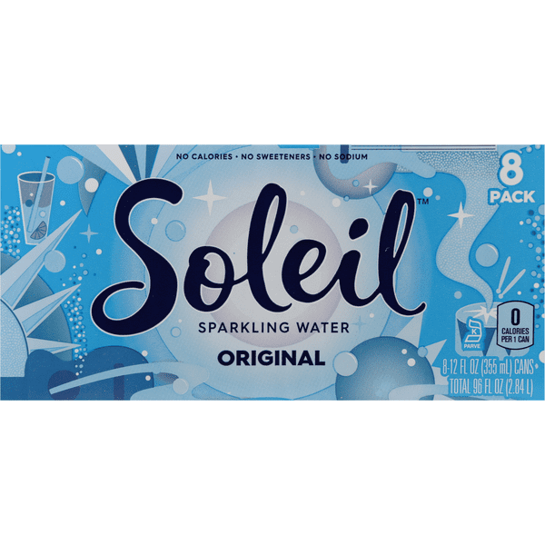 Soleil Sparkling Water, Original Flavor, 12 fl oz Cans, 8 Pack ...