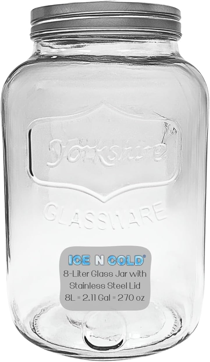 ICE N COLD 2 Gallon Glass Jar / 8-Liter Capacity / 270 Ounce Capacity ...
