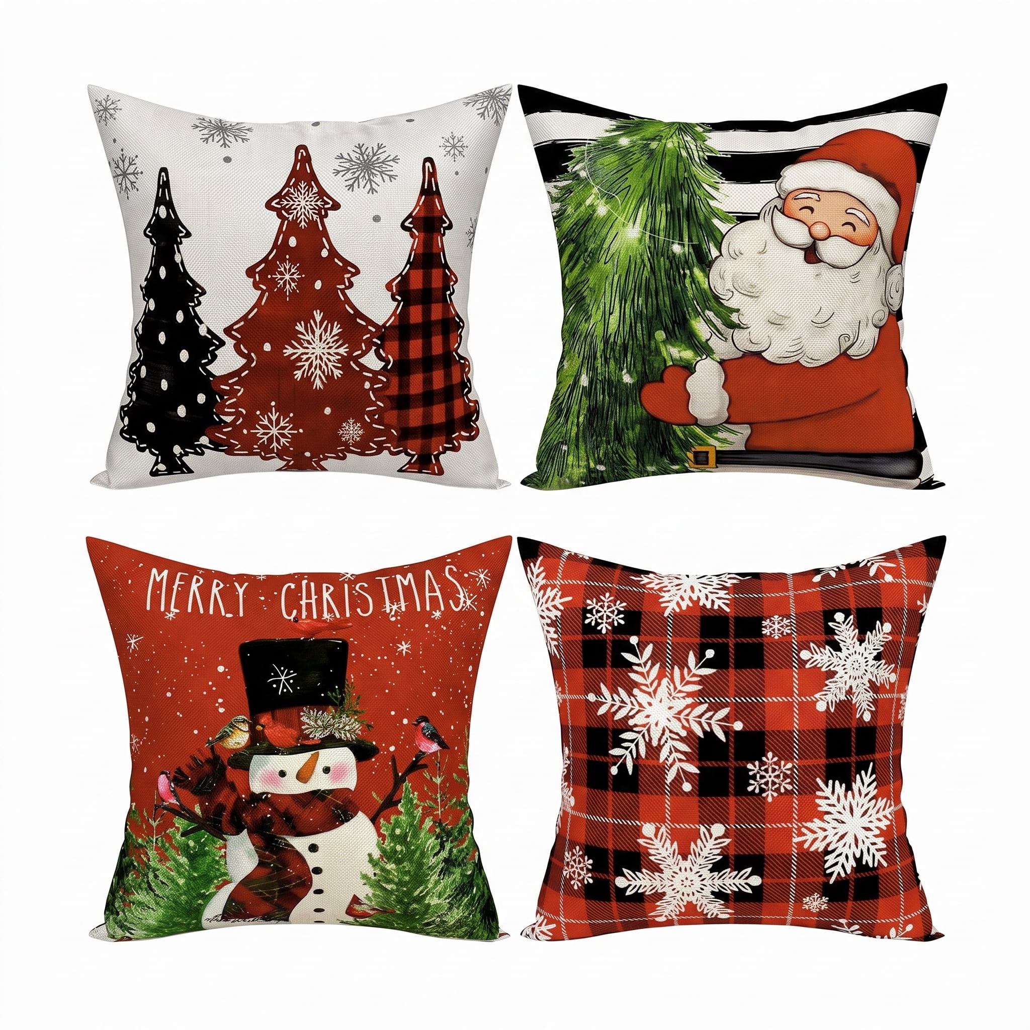 ICEANT Christmas Throw Pillow Covers 18x18 inch, Set of 4, Xmas Tree ...