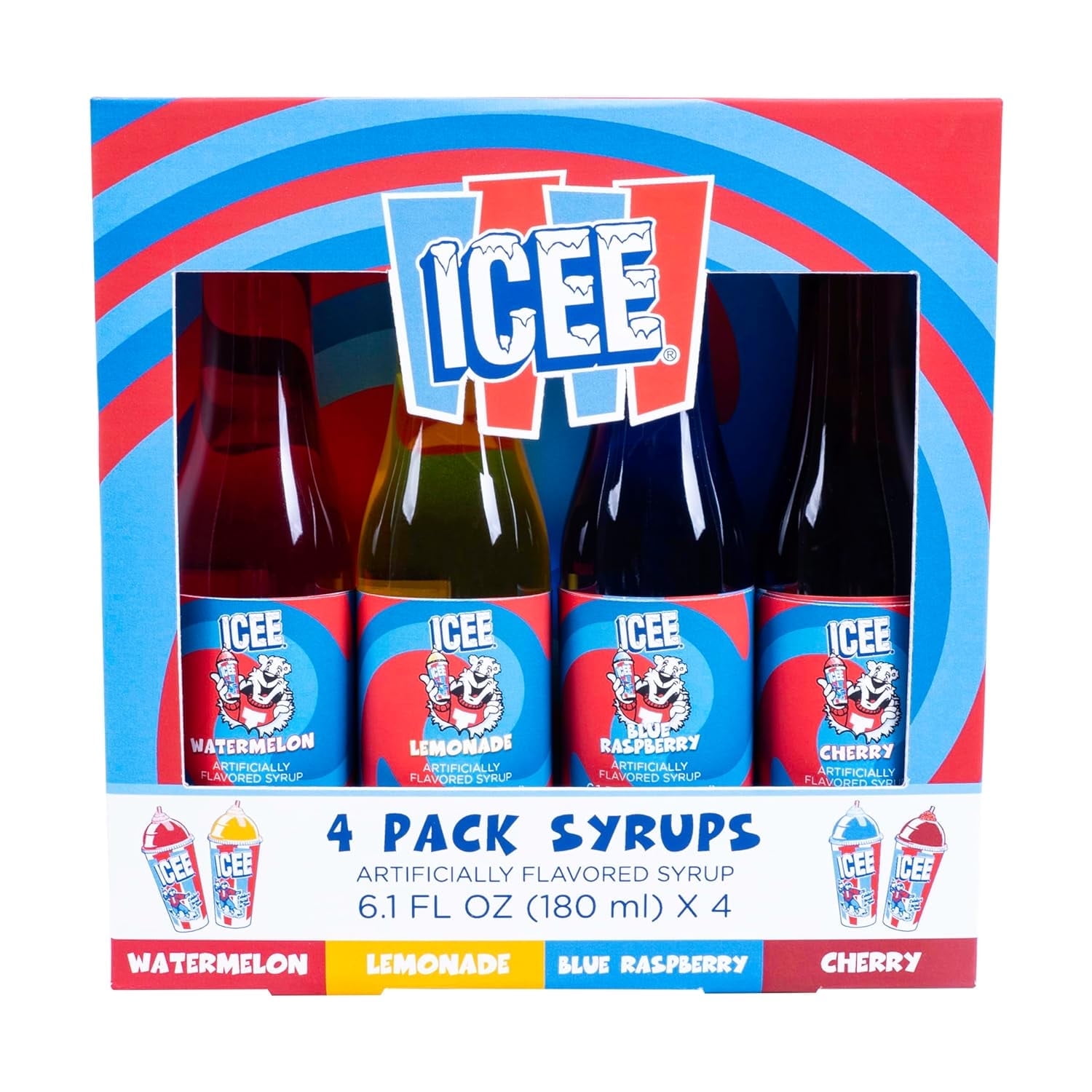 ICEE Watermelon Lemonade Blue Raspberry Cherry Flavored Syrups 4 Pack 6 ...