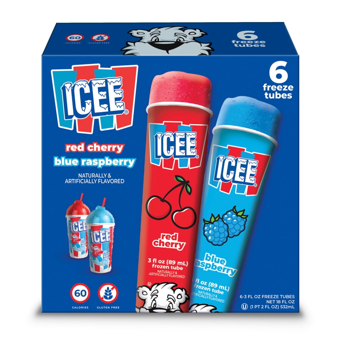 ICEE Cherry & Blue Raspberry Freeze Tubes, 3 fl oz, 6 Count - Walmart.com