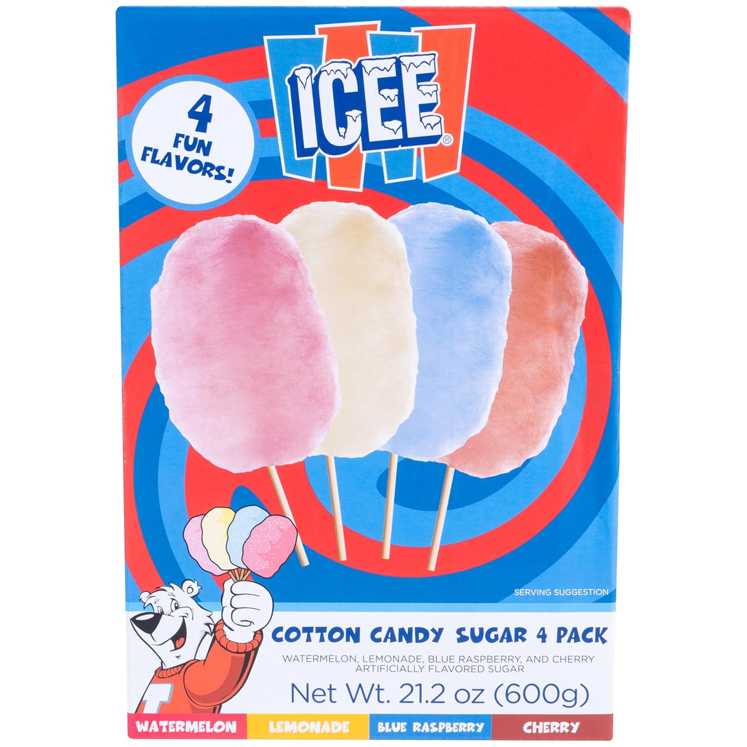 ICEE Cotton Candy Sugar. Pack of 4 Includes Watermelon, Lemonade, Blue ...
