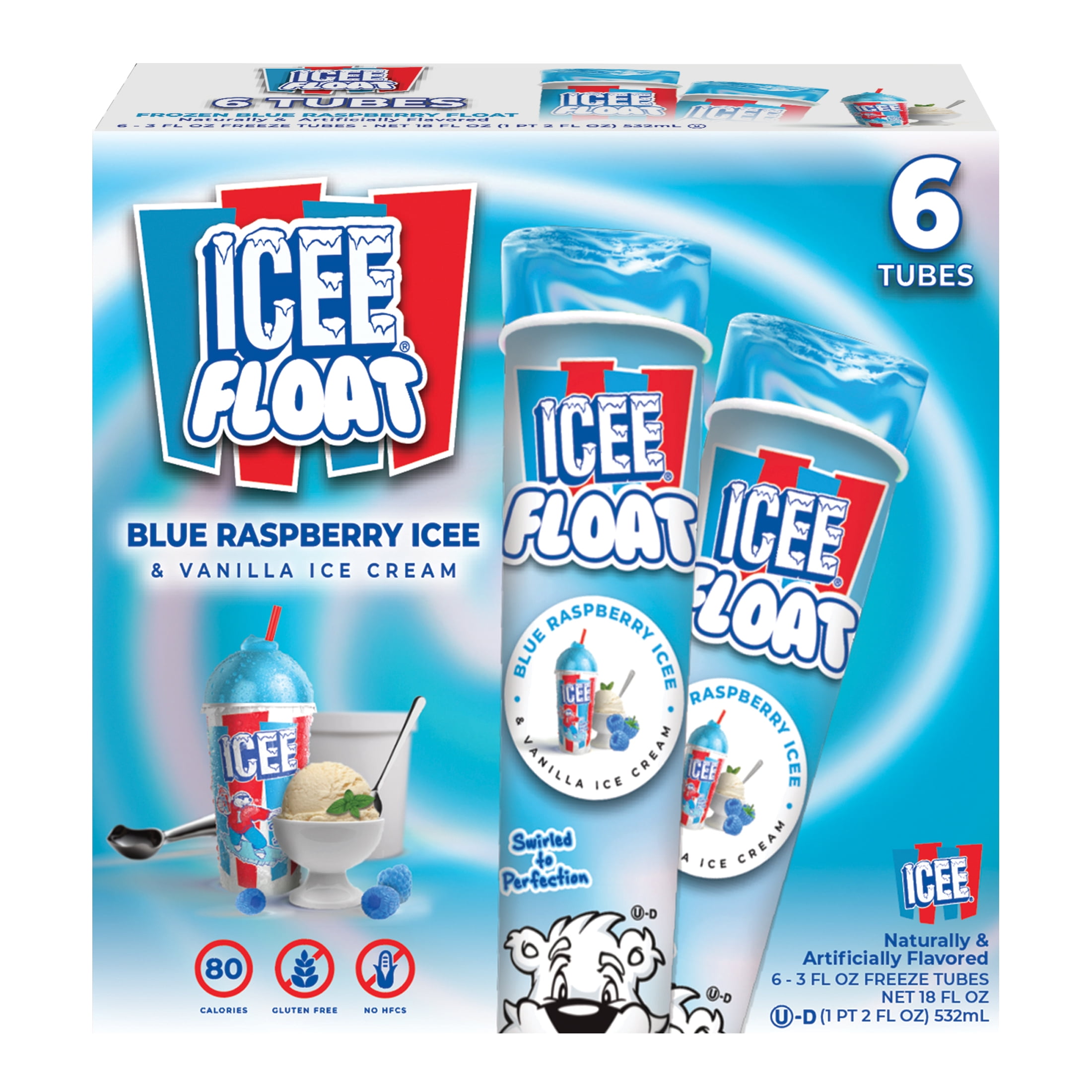 ICEE Float Blue Raspberry & Vanilla Ice Cream Freeze Tubes, 18 oz, 6 Count (Frozen) - Walmart.com