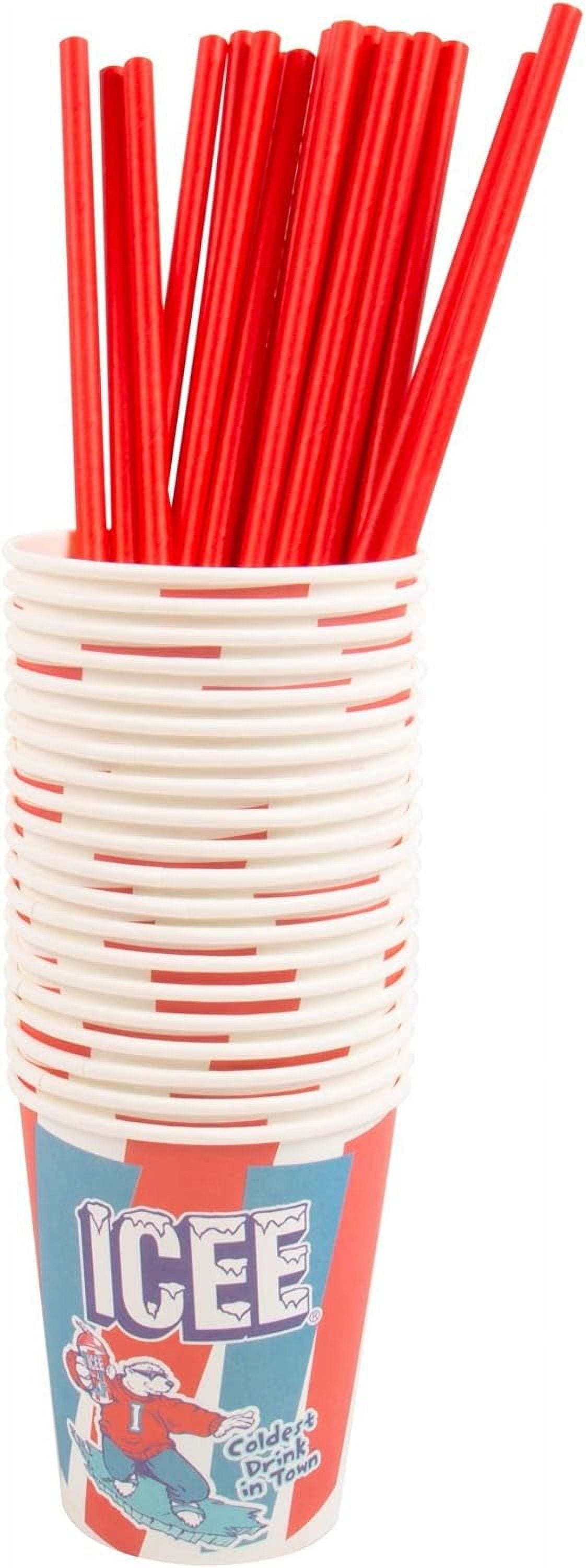 ICEE Red Disposable Paper Cups, 20 Count, 9 fl oz, with Matching Straws ...