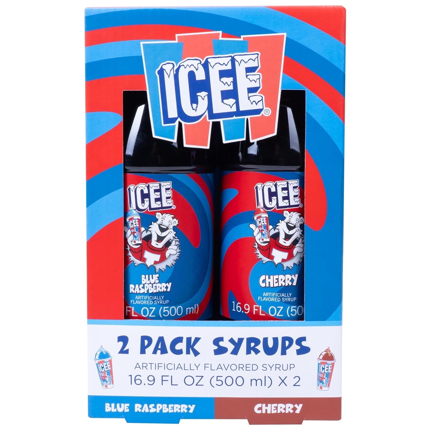 ICEE Slushy Flavor Syrups, Blue Raspberry and Cherry, 16.9 fl oz, 2 ...