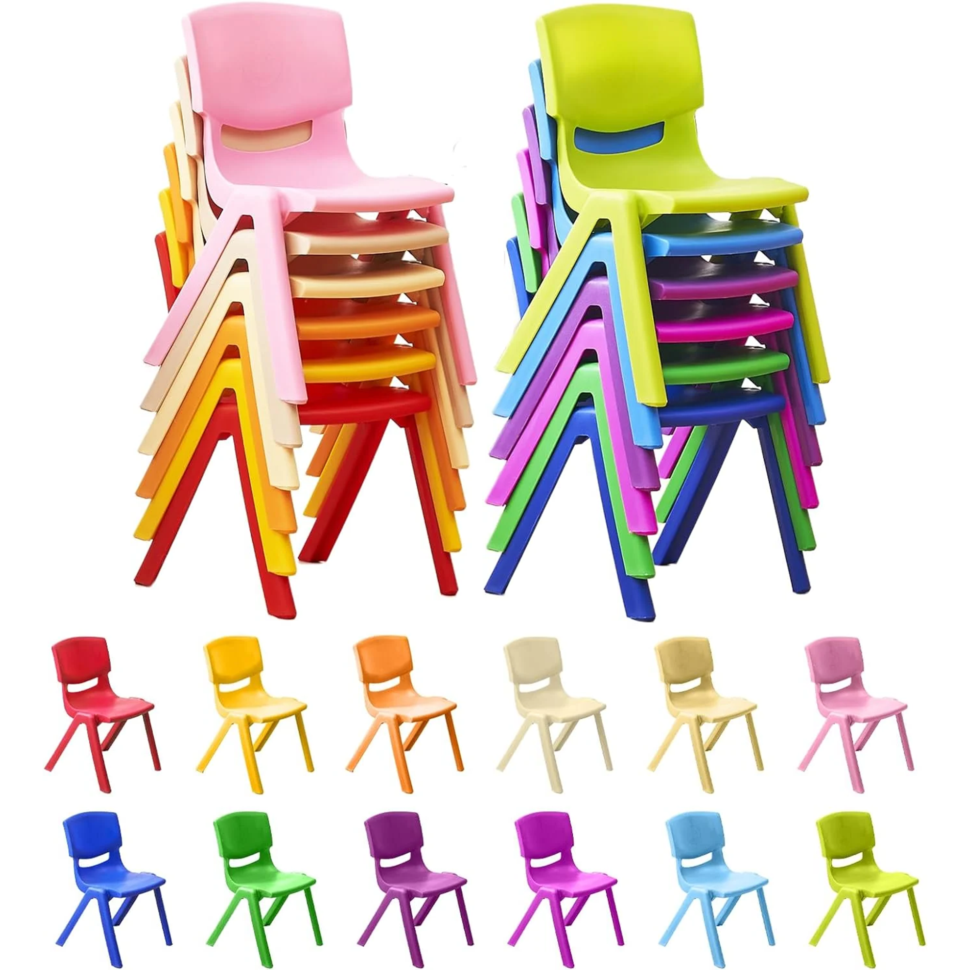 Linor 12Pcs Stackable School Chairs, Colorful Kids Plastic Chair for ...