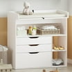 Delta Children Hayes Wooden Infant Changing Table with Toddler Pad and Fabric Bins, Bianca White ...