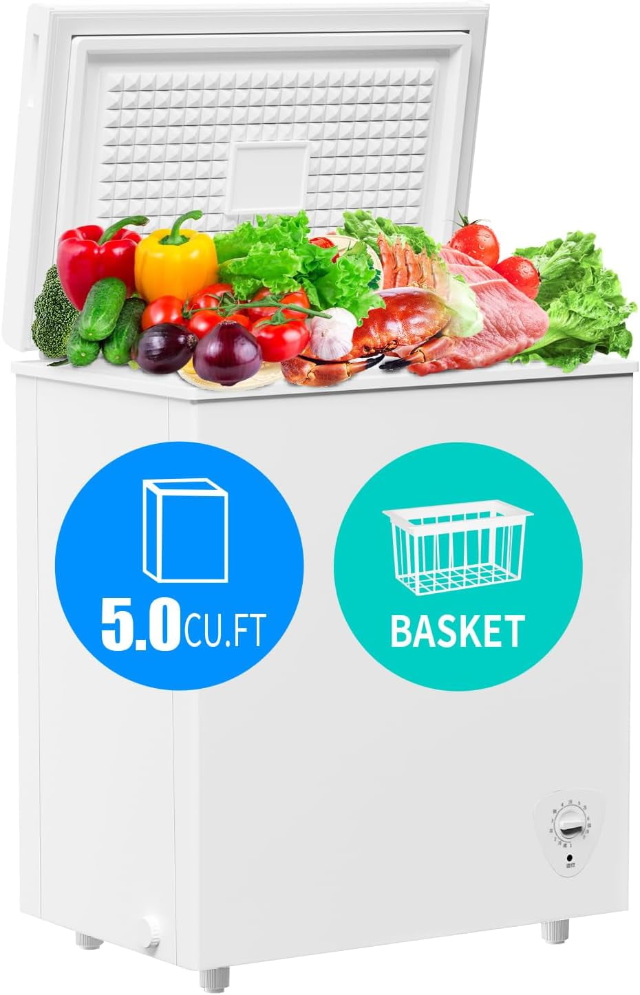 ICEELF Chest Freezer 5.0 Cu.Ft, Small Deep Freezers with 7 Level ...