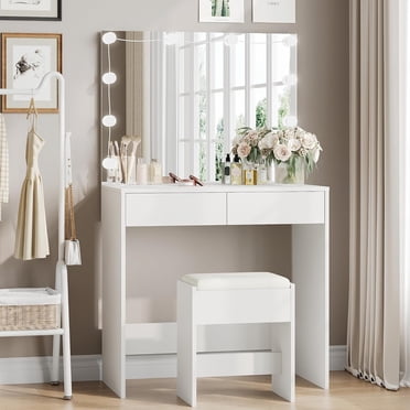 Walmart Vanity Desk with Mirror, Lights, Drawers, and Built-in Makeup ...