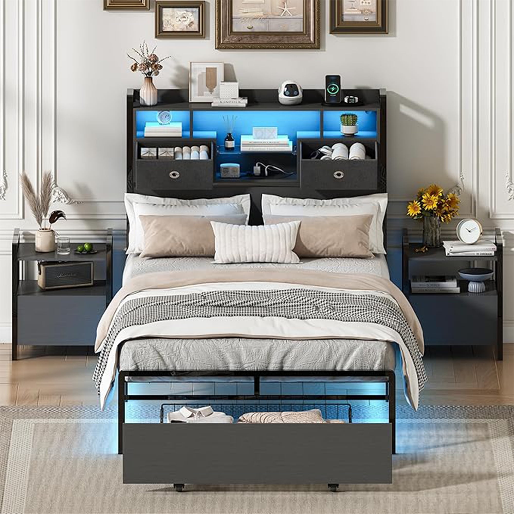 Pipleo Twin Size Bed Frame with Drawer, Bed Frame Twin Size with 3-Tier ...