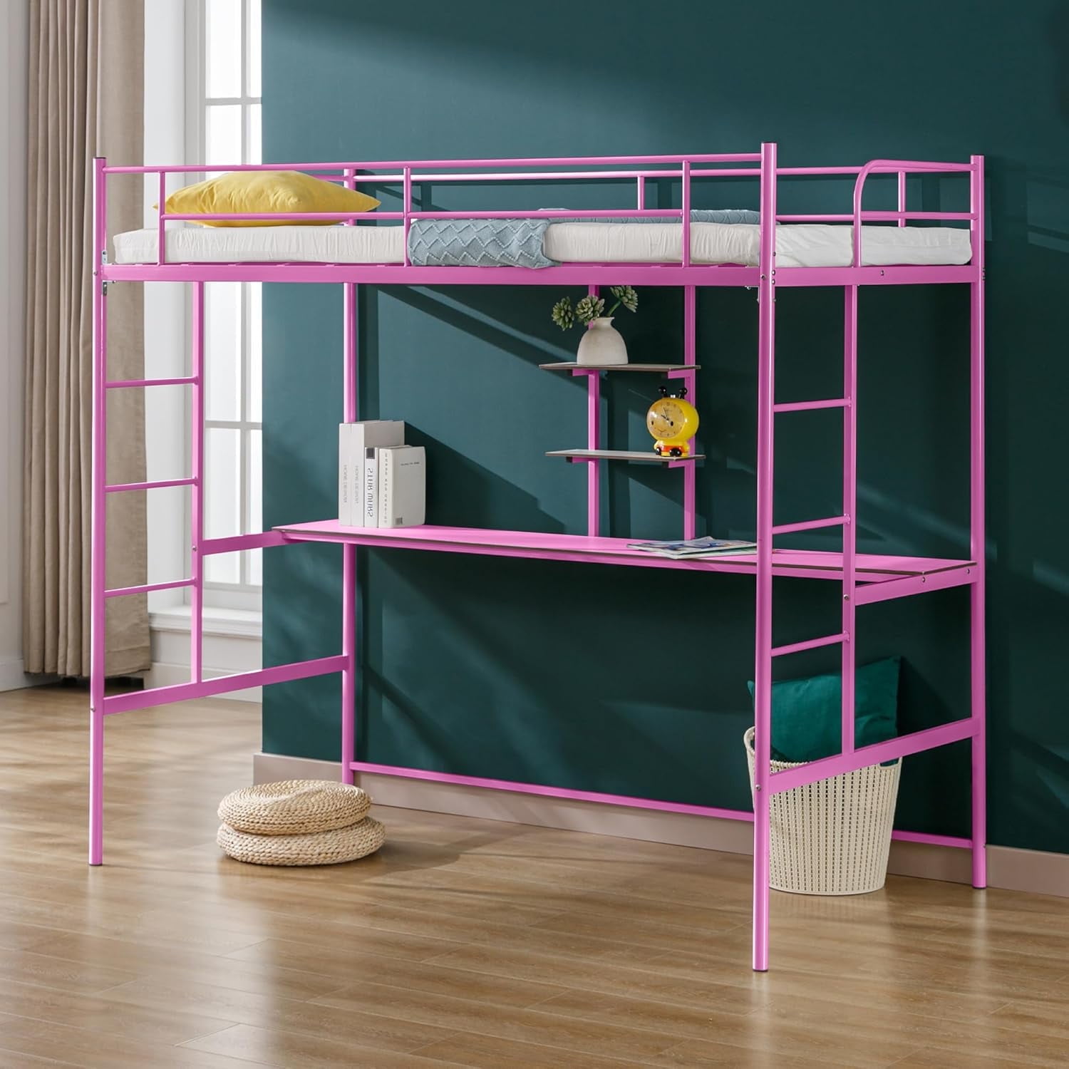 ICEELF Twin Size Loft Bed Frame with Desk Metal, Multifunctional Loft ...