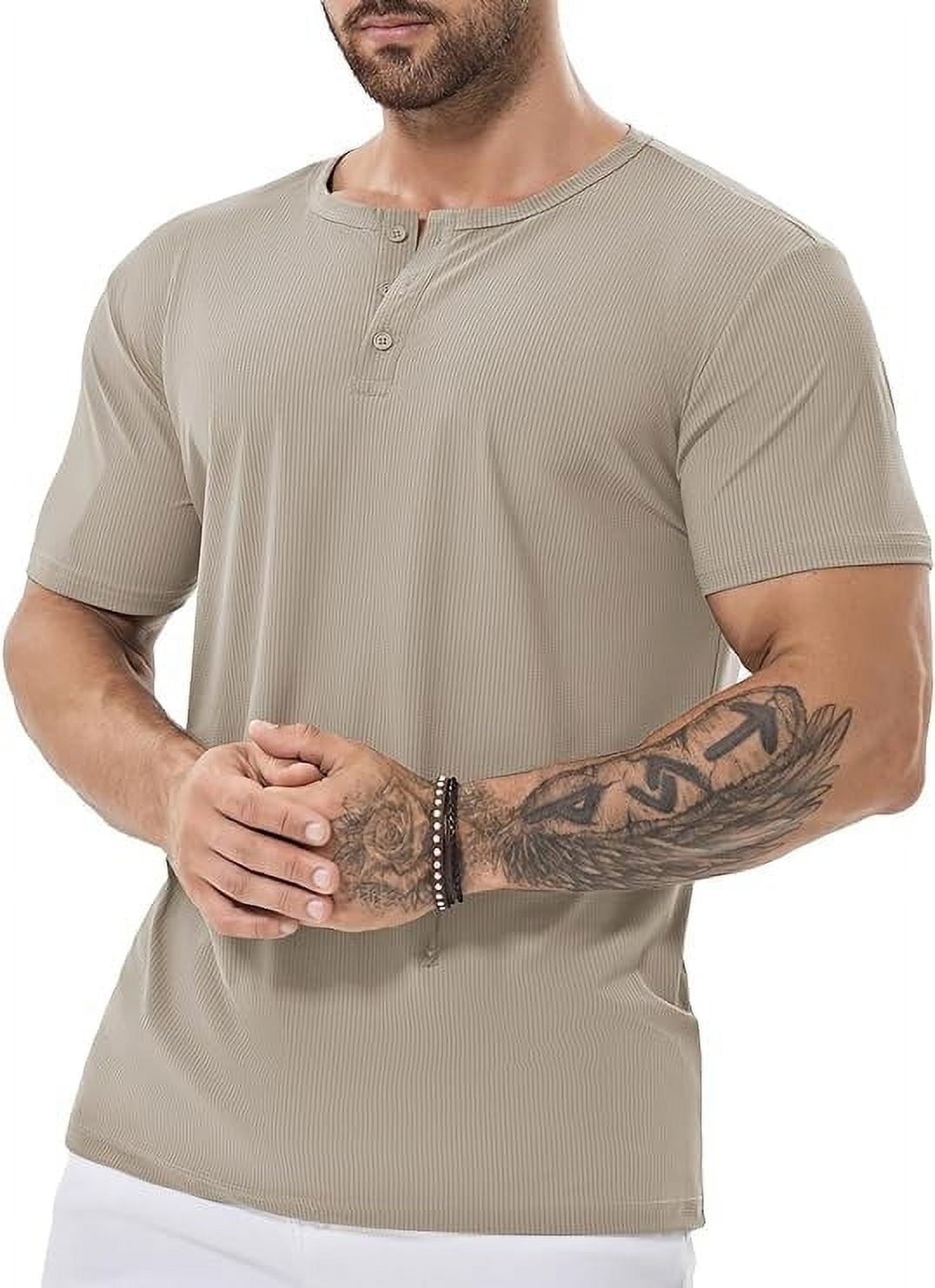 ICEMOOD Mens Dry Fit Henley Shirt Short Sleeve Gym Tshirt Cool Feeling ...