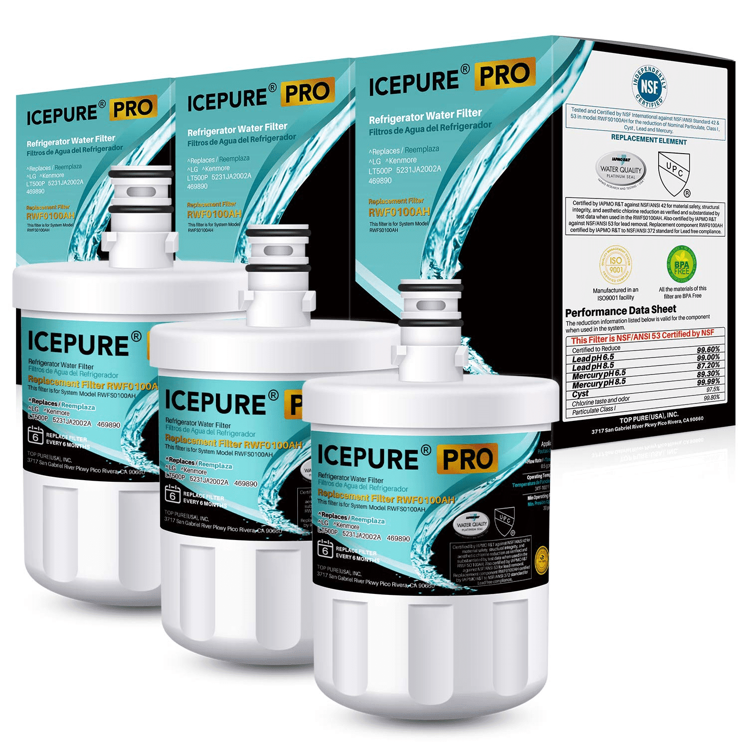 ICEPURE PRO NSF53&42 Premium 5231JA2002A Refrigerator Water Filter ...