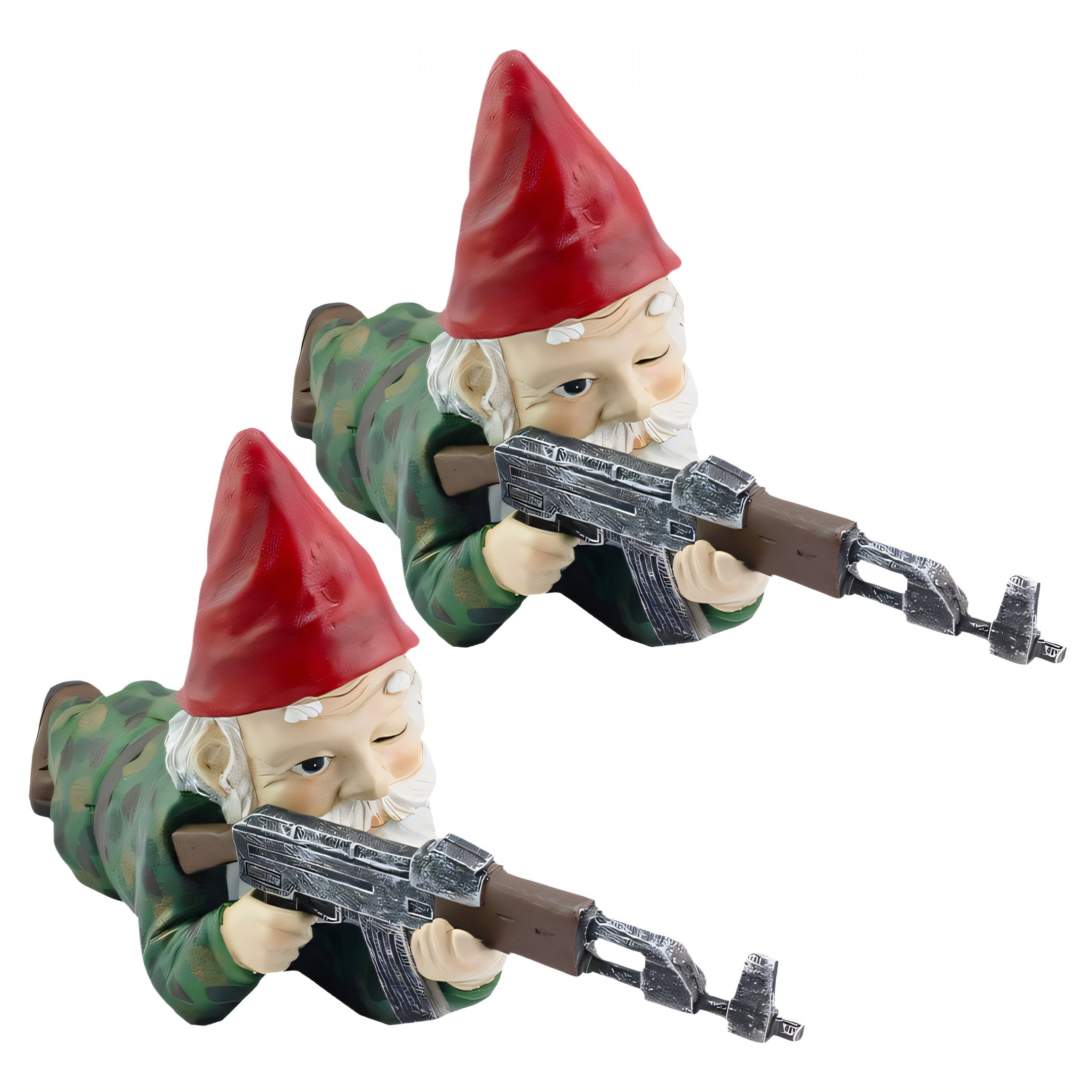 ICERUN 2Pcs Garden Gnomes,Resin Red-Hat Prone Camouflage Gnome Gunner ...