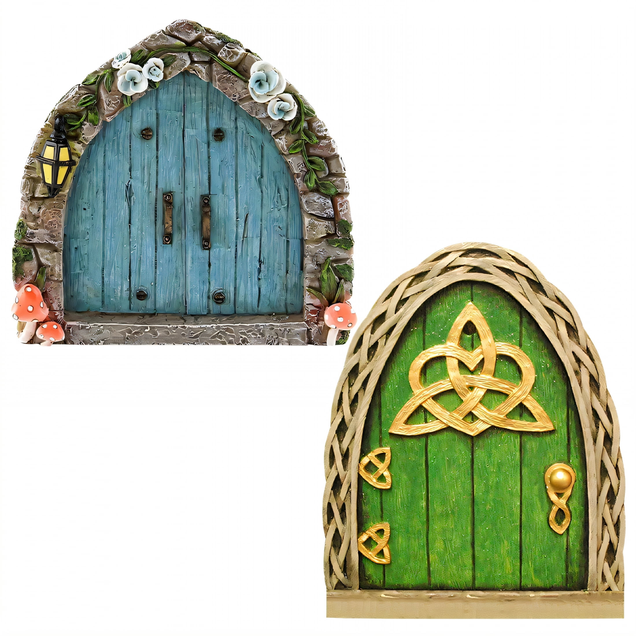 ICERUN 2Pcs Garden Statues,Wooden Fairy Tale Doorway Fairy Garden ...