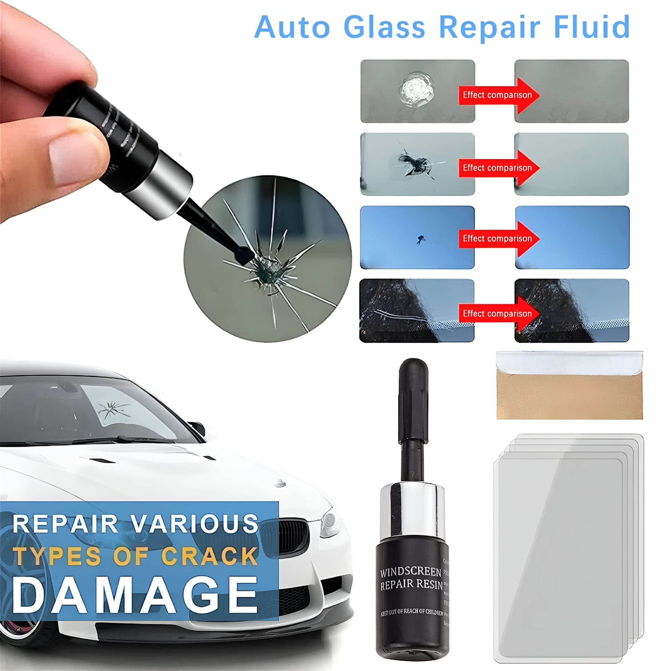 ICERUN 3PCS Glass Repair Fluid Kit 18ml – Car Windshield Crack Chip Fix ...
