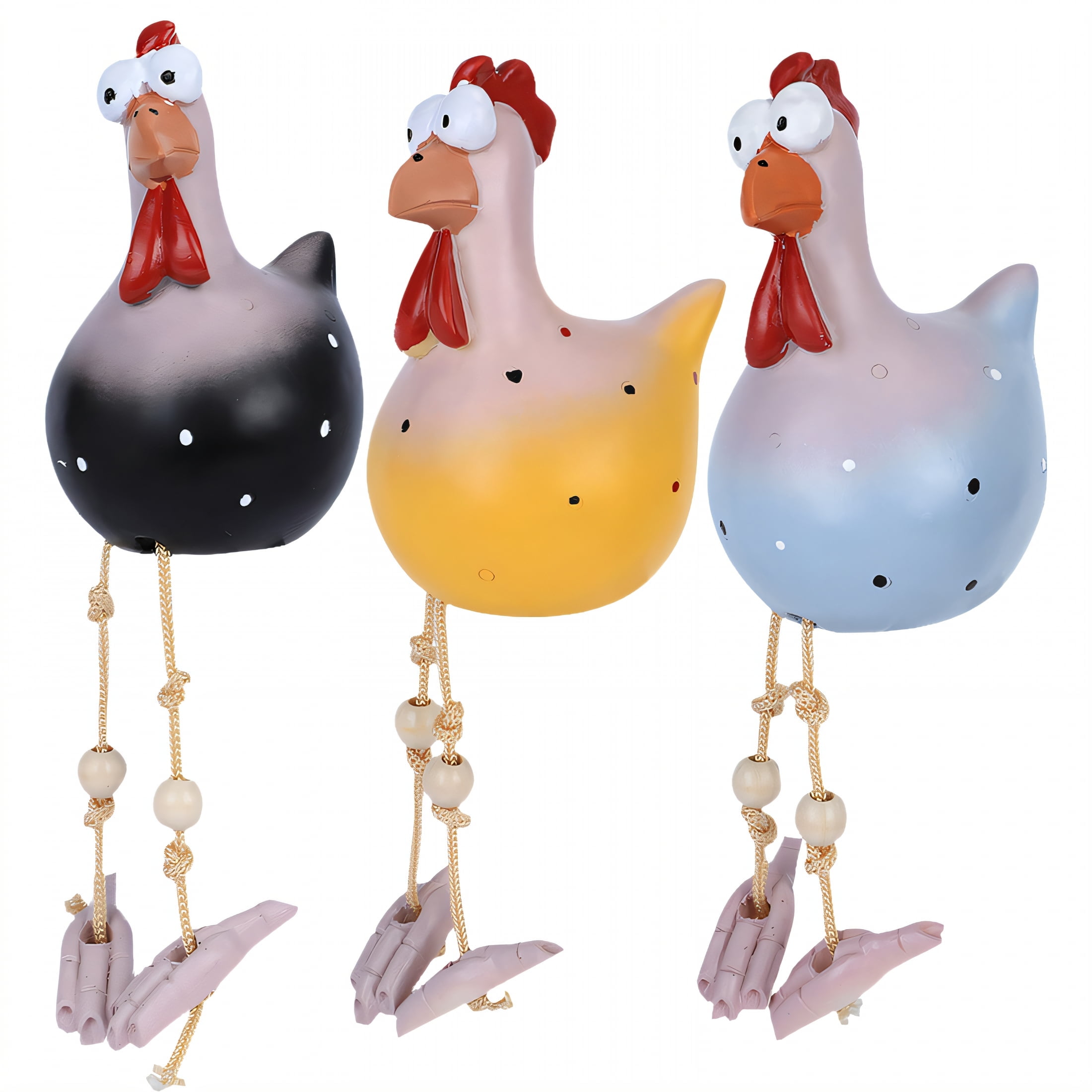 ICERUN 3Pcs Garden Statues,Resin Big-Eyed Chicken Sculpture Garden Art ...