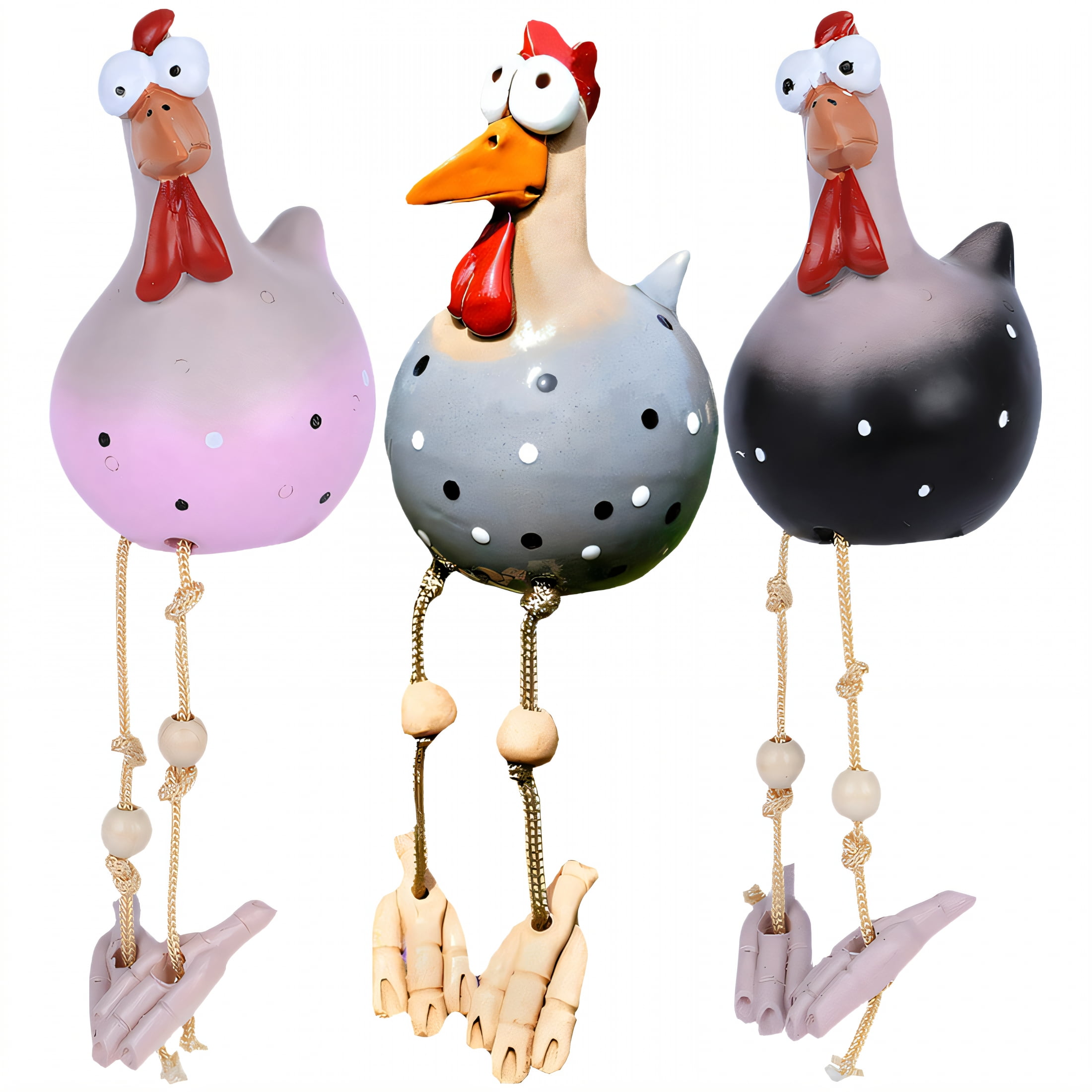 ICERUN 3Pcs Garden Statues,Resin Big-Eyed Chicken Sculpture Yard Art ...