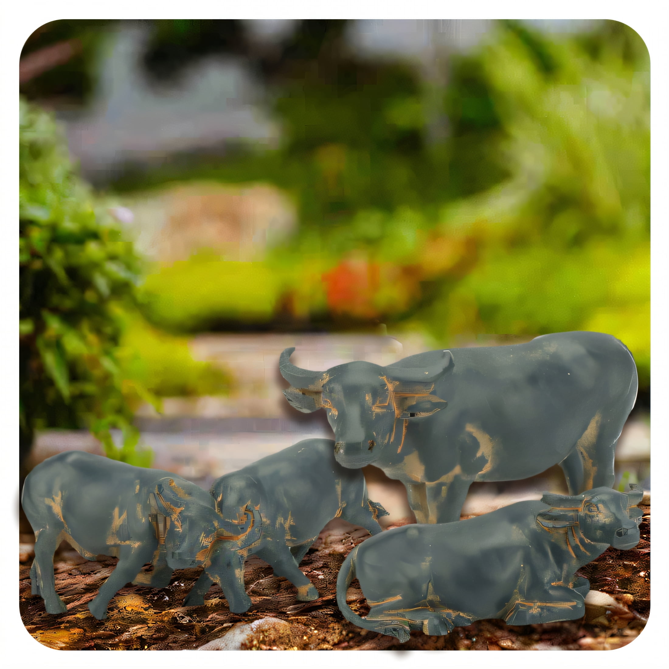 ICERUN 3Pcs Garden Statues,Resin Bull Sculpture Garden Decorations ...