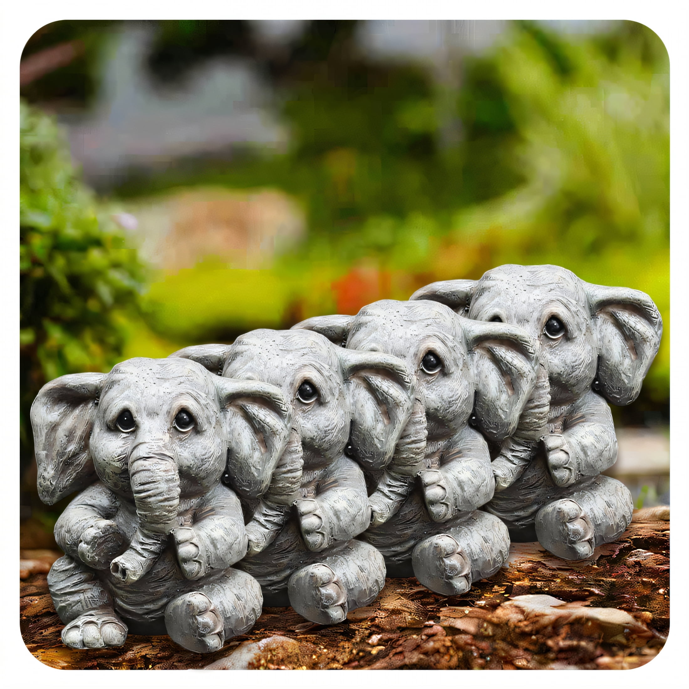 ICERUN 4Pcs Garden Statues,Resin Gray Elephant Knight Sculpture Garden ...