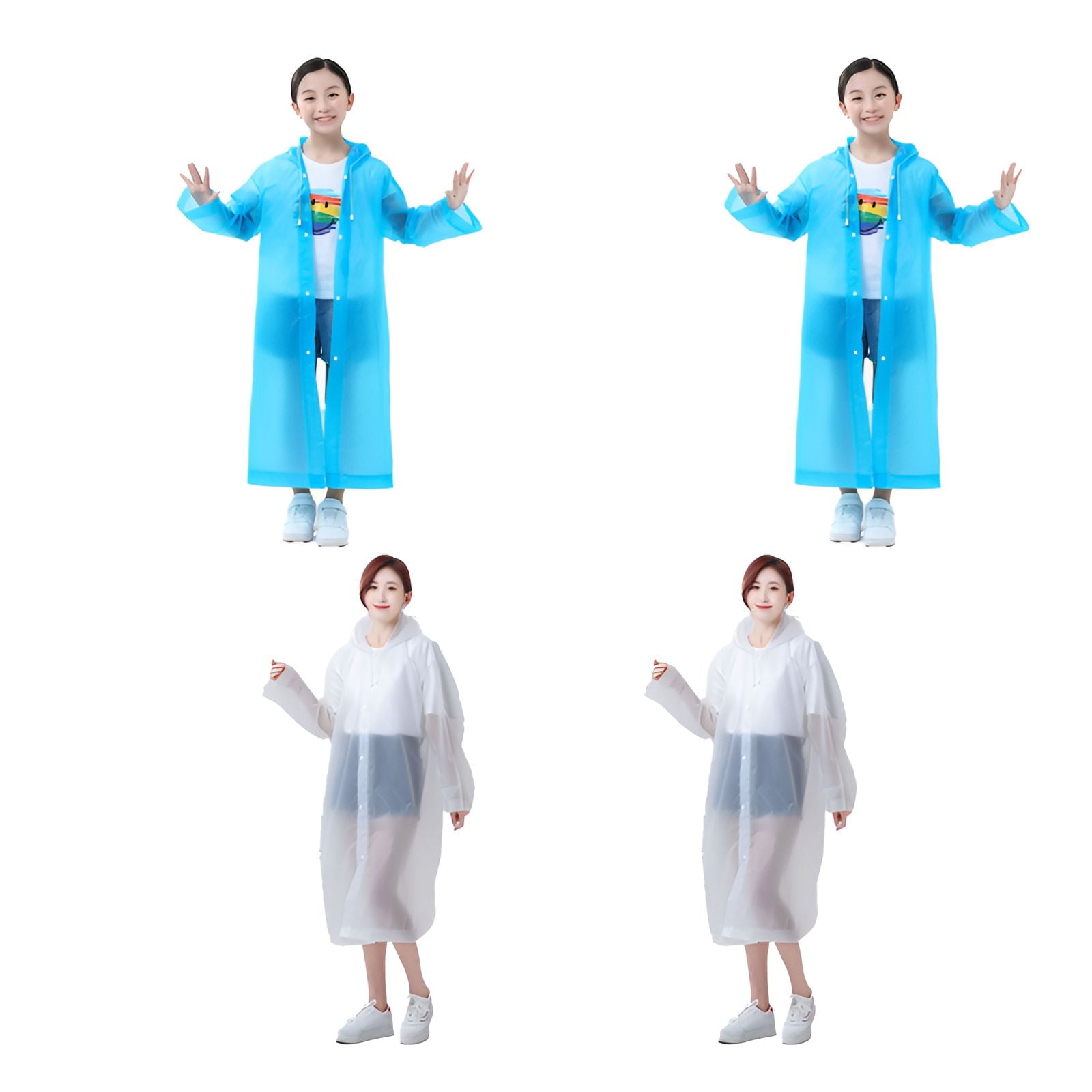 ICERUN 4Pcs Ponchos Family Pack,Flexible Fit Poncho Rain Ponchos for ...