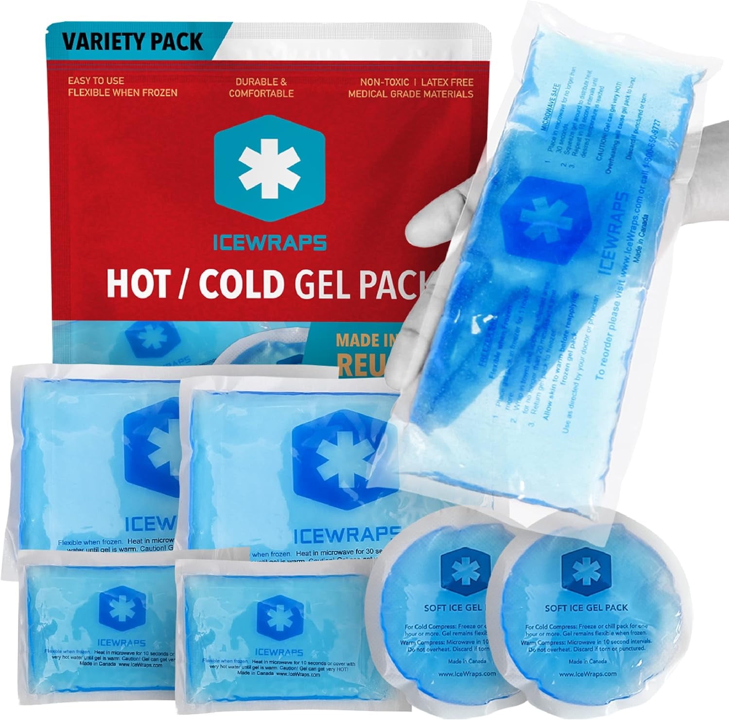 ICEWRAPS Reusable Multipurpose Gel Ice Packs in 4 Sizes - Hot Cold Pack ...