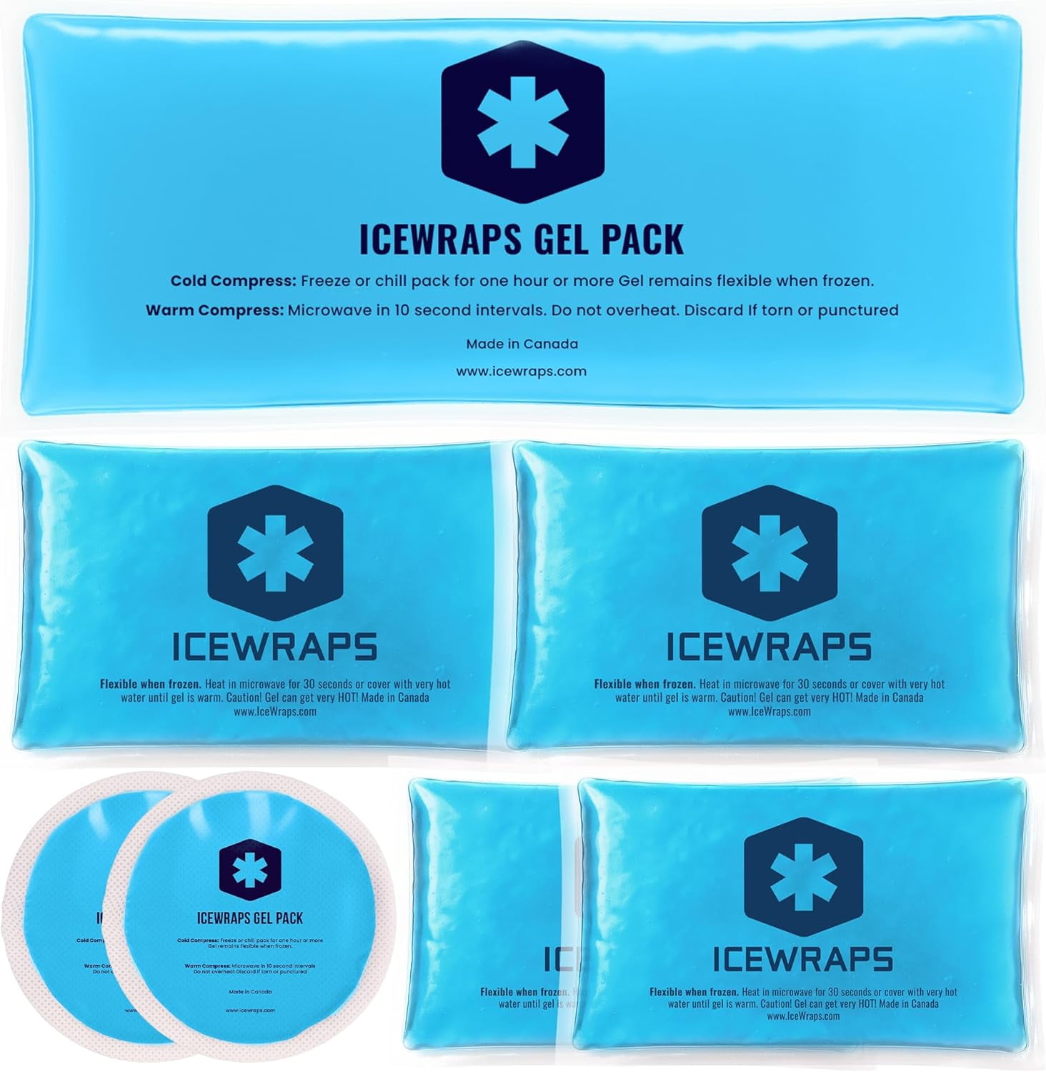 ICEWRAPS Reusable Multipurpose Gel Ice Packs in 4 Sizes - Hot Cold Pack ...