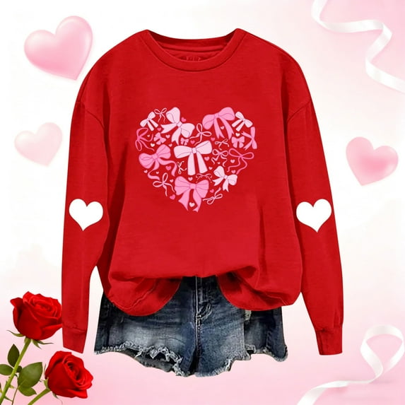 ICHUANYI Valentines Sweatshirt Women Love Heart Print Casual Long ...