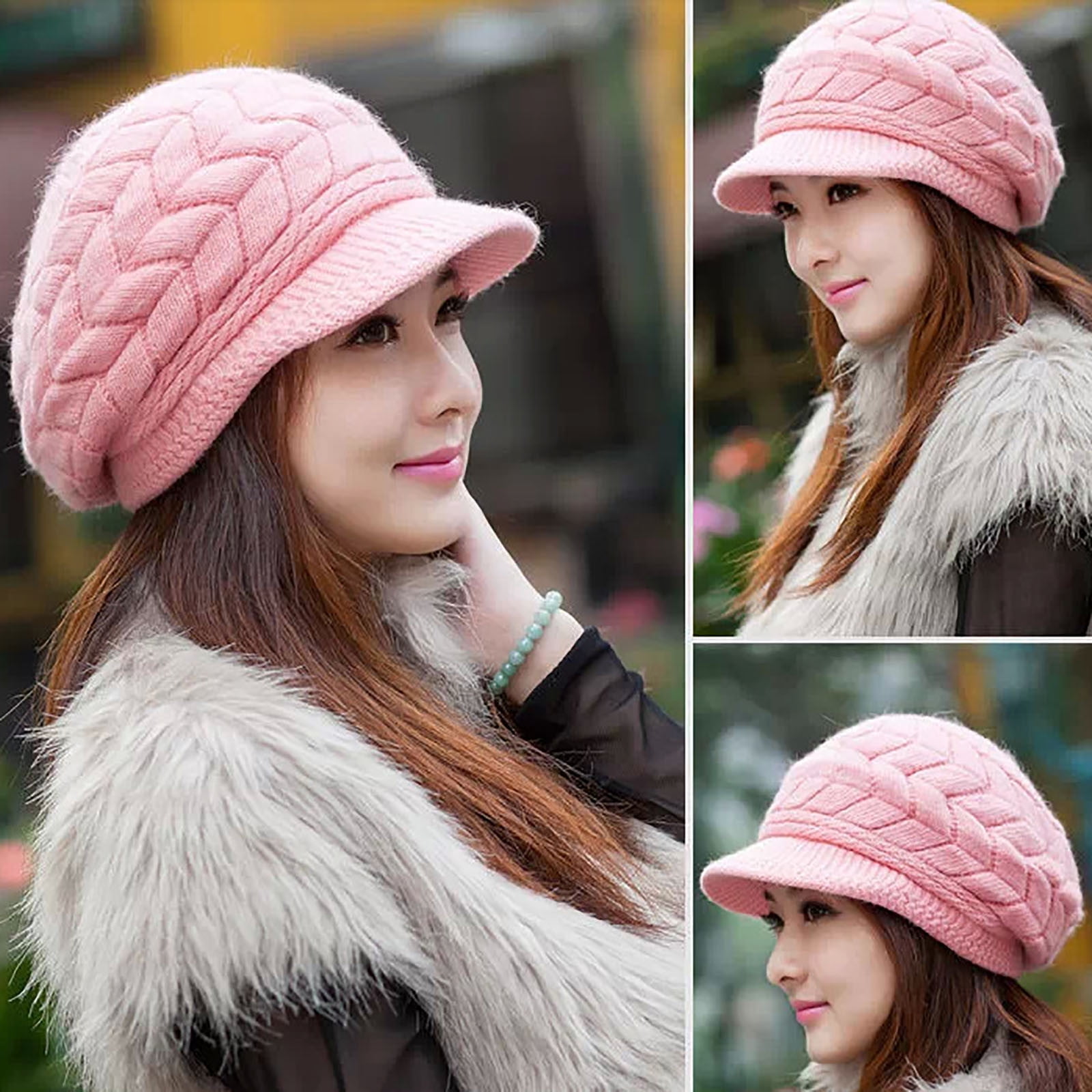 ICHUANYI Winter Visor Beanie Hat for Men and Women Brim Knit Billed Cap ...