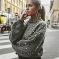 ICHUANYI Women Fashion Turtle Neck Long Sleeve Pearls Sweaters 2023 ...