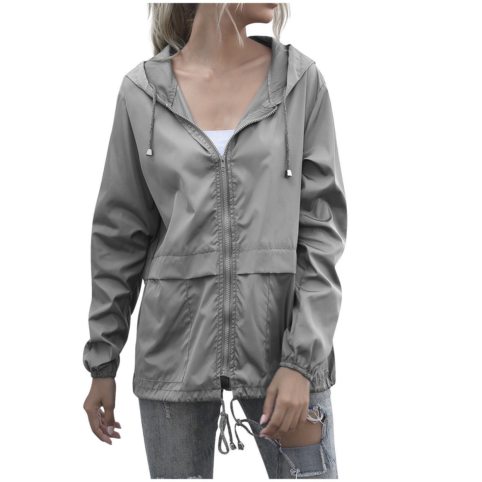 ICHUANYI Women Fashion Waterproof Lightweight Rain Jacket Active Outdoor Hooded Raincoat Fall ...