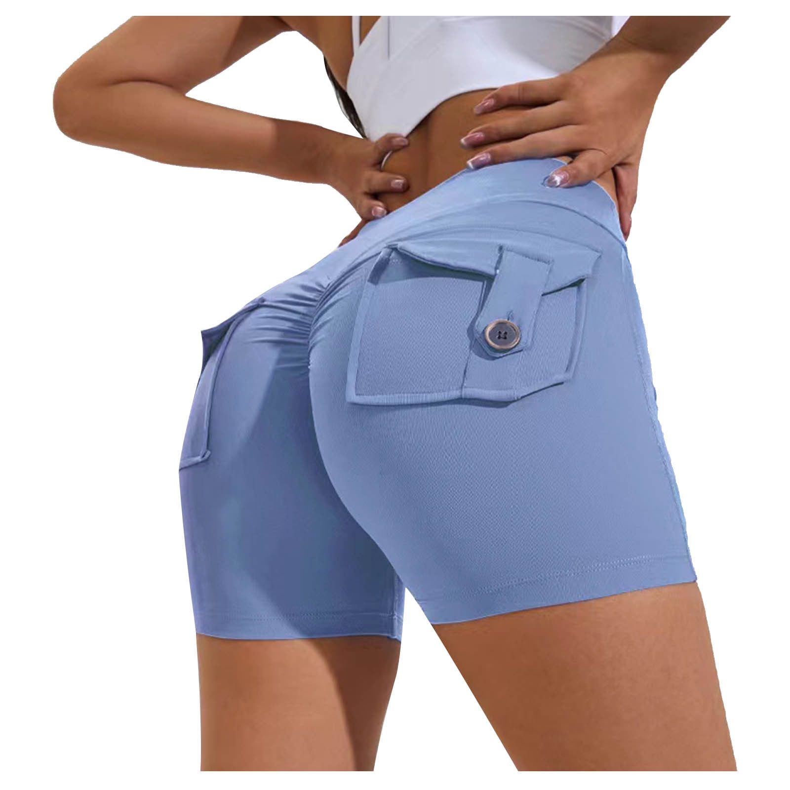 ICHUANYI Women'S Solid Color Cargo Pocket Hip Lift Fitness High Waist ...