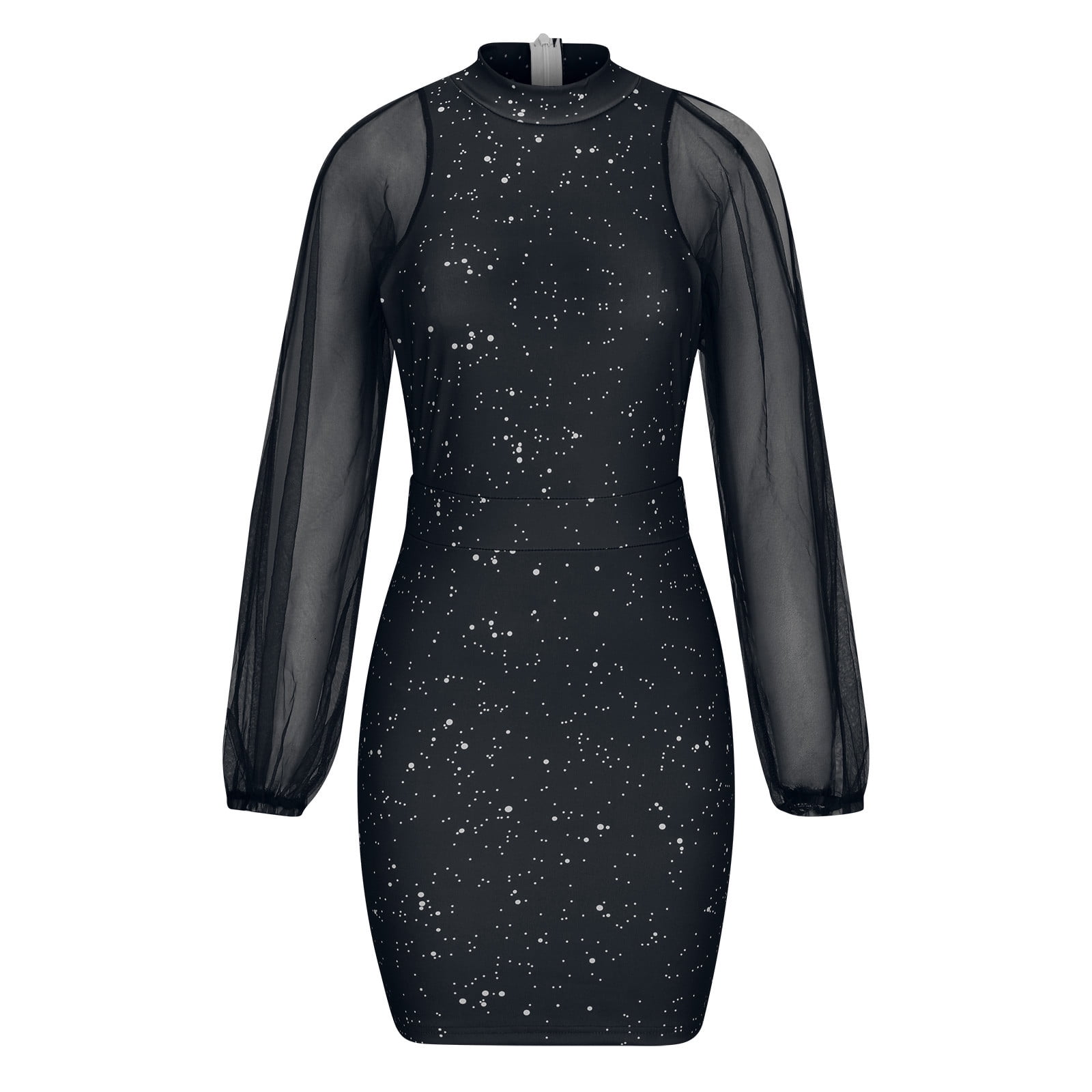 ICHUANYI Women's Dresses Mesh Long Sleeve Square Neck Ruched Party Club ...