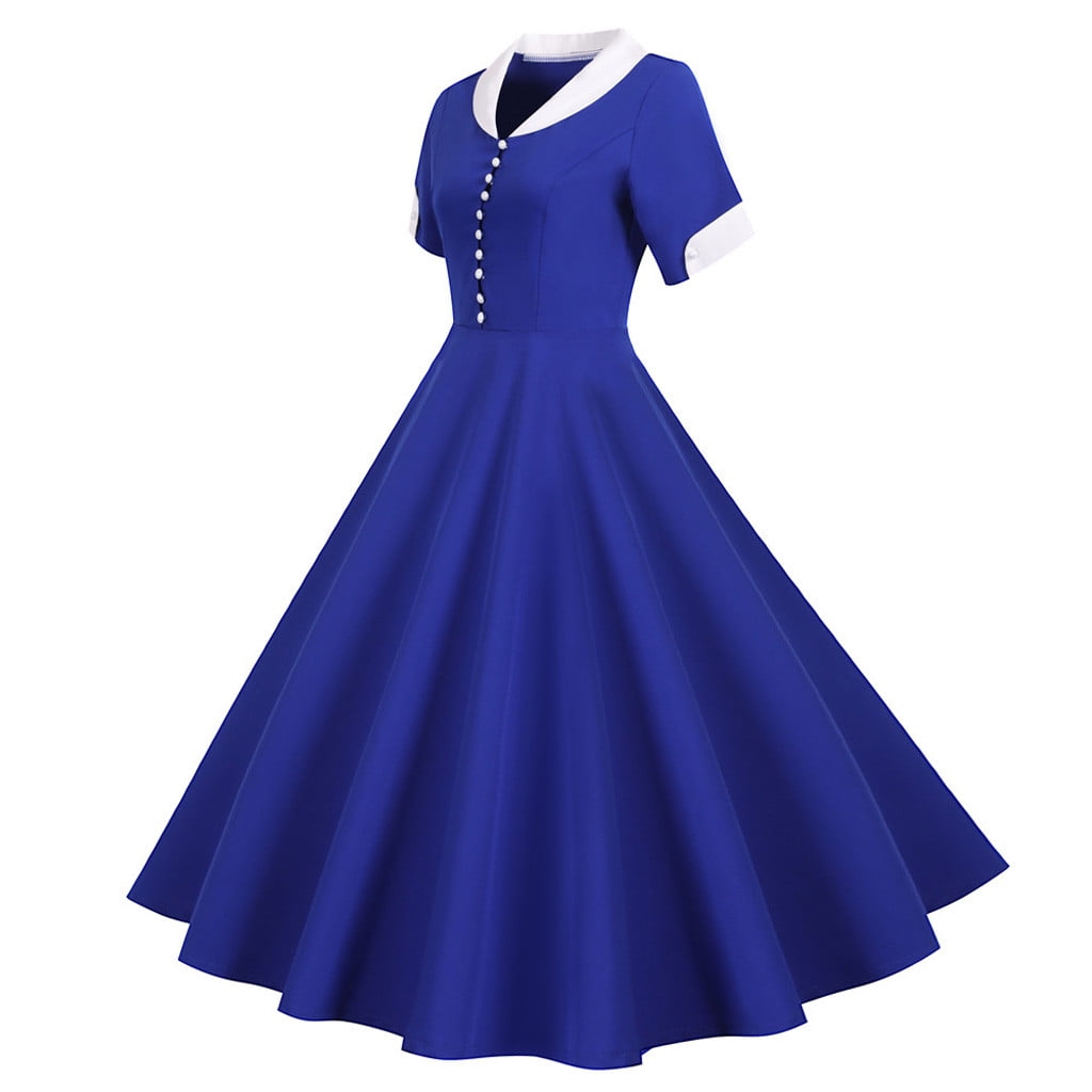 ICHUANYI Women's Plus 1950s Retro Dress Short Sleeve Vintage Dress ...