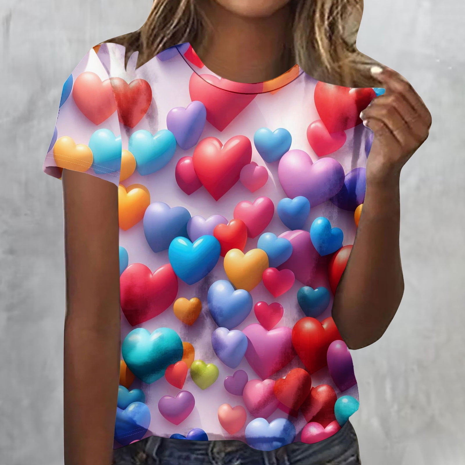 ICHUANYI Women's Valentine Heart Print Tops Short Sleeve Valentine's ...