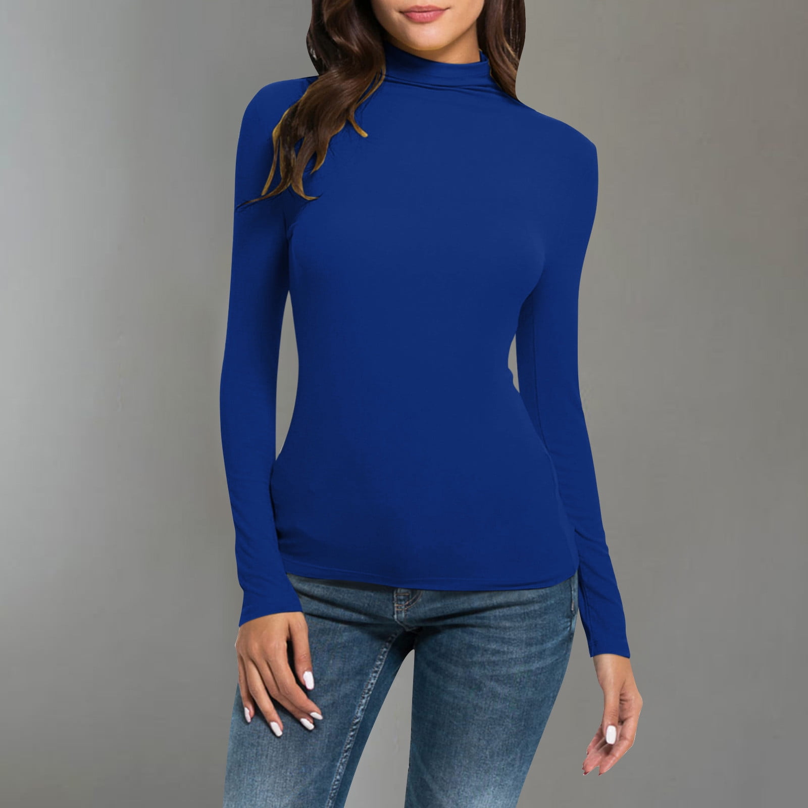 ICHUANYI Womens Fashion Solid Color Pullover Turtle Neck Long Sleeve ...