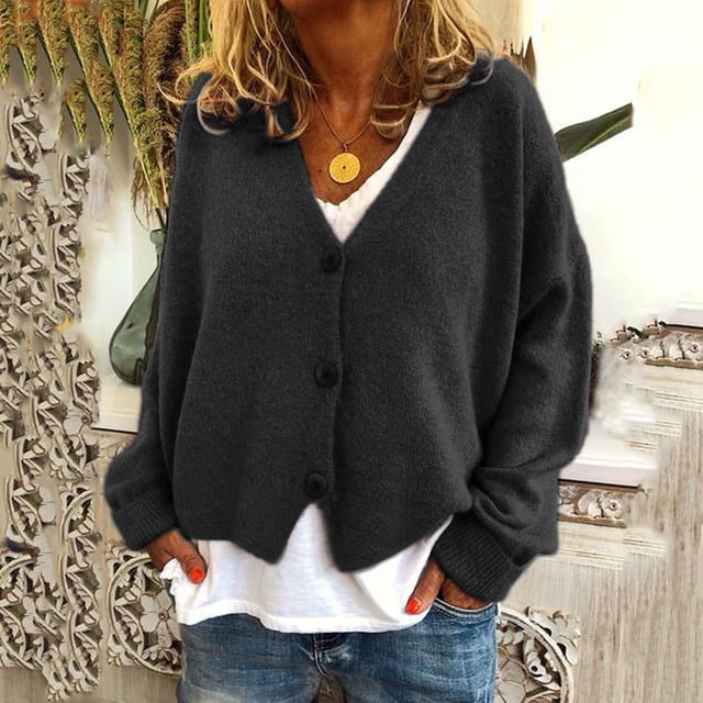 ICHUANYI Womens Fashion V Neck Sweater Cardigan Buttons Casual Stretchy ...