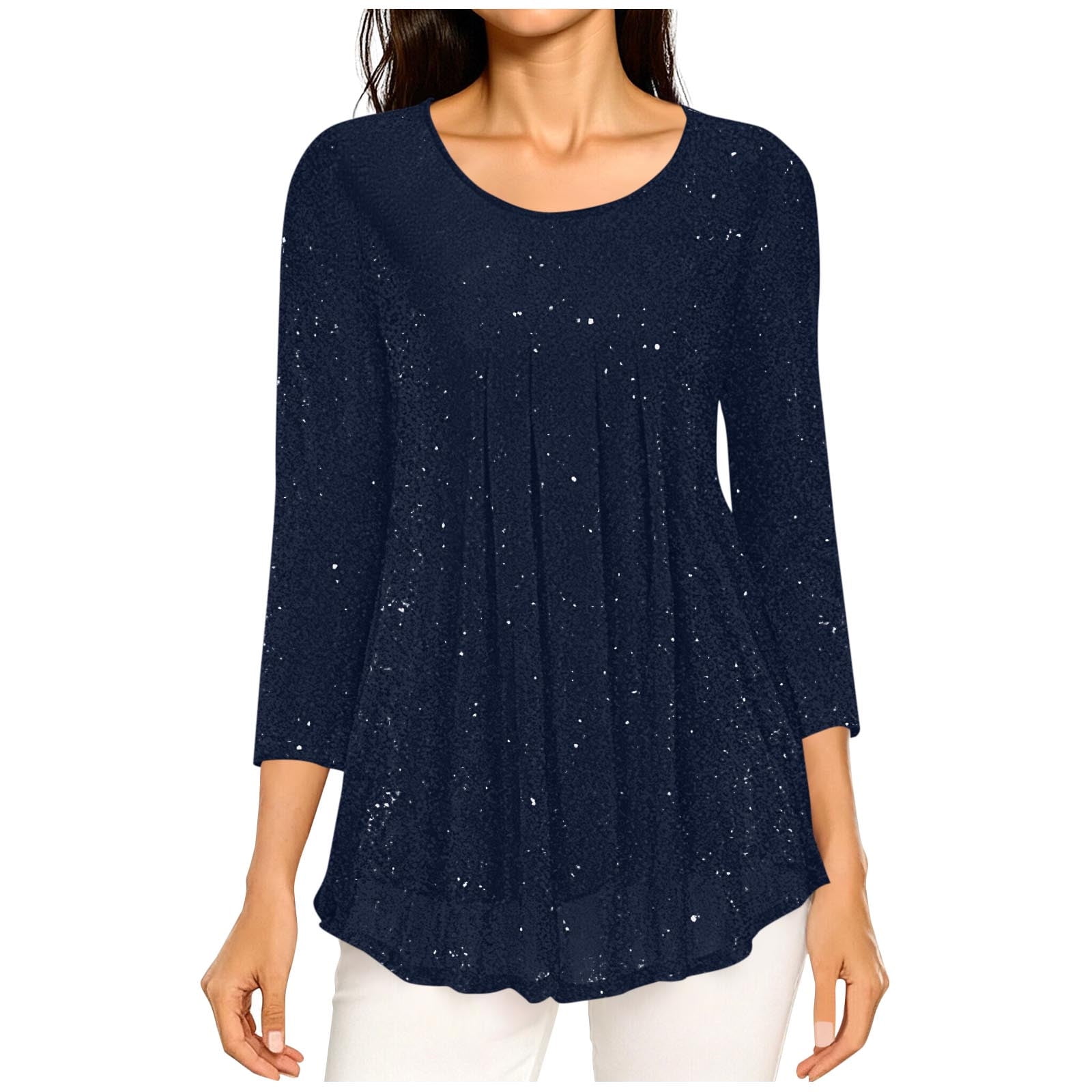 ICHUANYI Womens Shirt 3/4 Sleeve Tops Crew Neck Loose Casual Tshirts ...