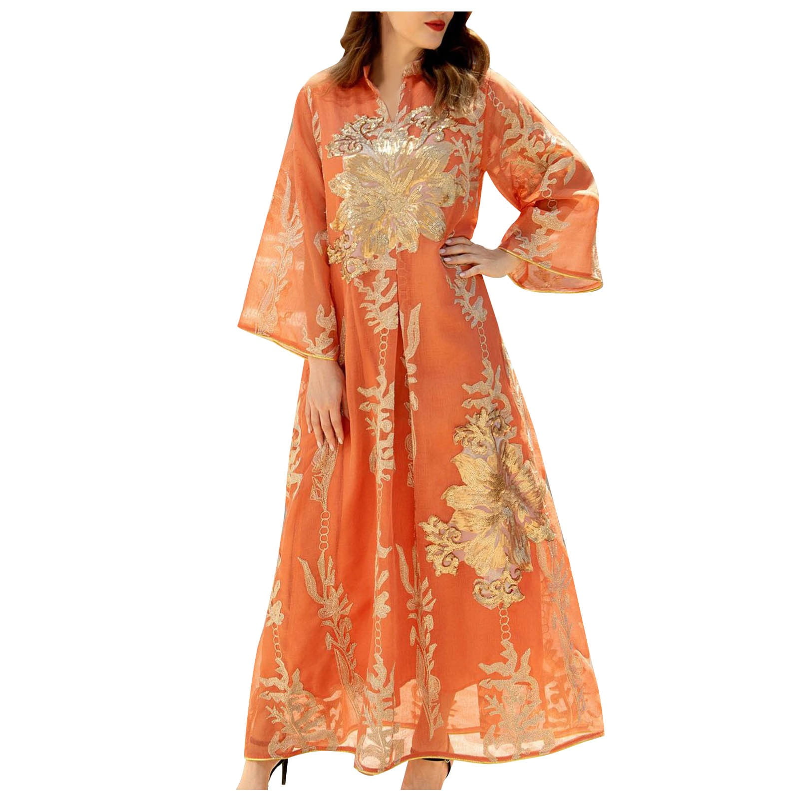 ICHUANYI Womens Spring Long Sleeve Wrap V Neck Ruffle Floral Maxi Dress ...