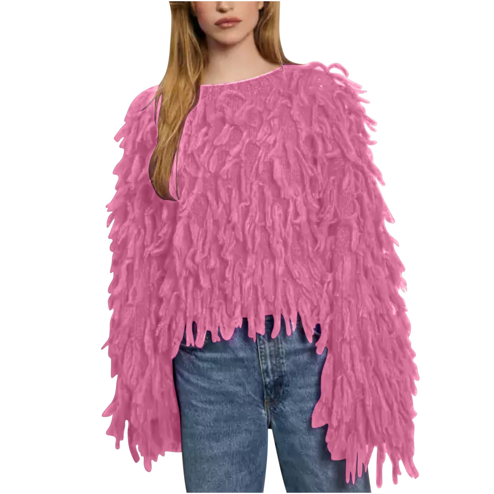 ICHUANYI Womens Tassels Sweater Solid Color Sweaters Fashion Long ...