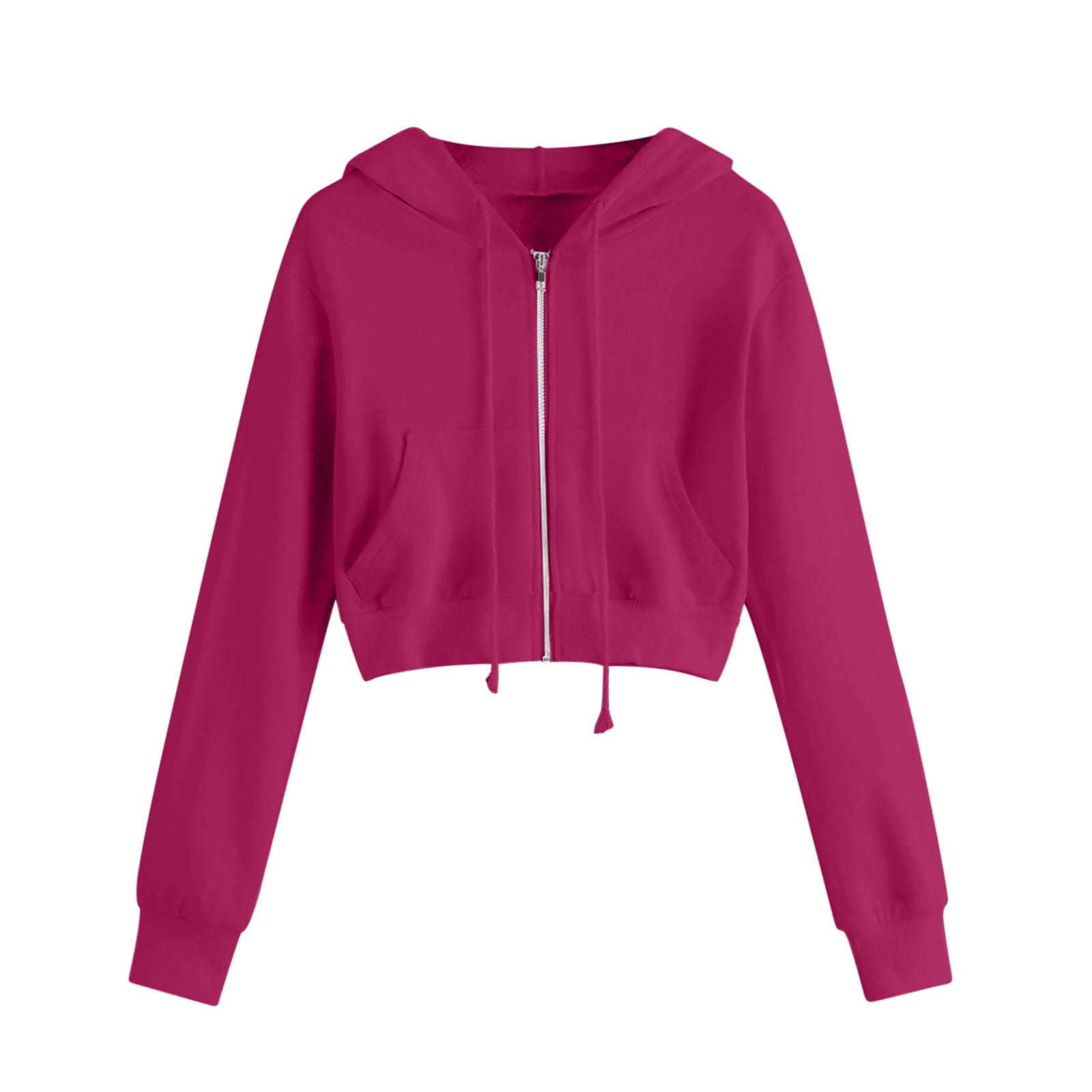 ICHUANYI Womens Zip Up Short Sweatshirts Solid Hoodie Casual Long ...