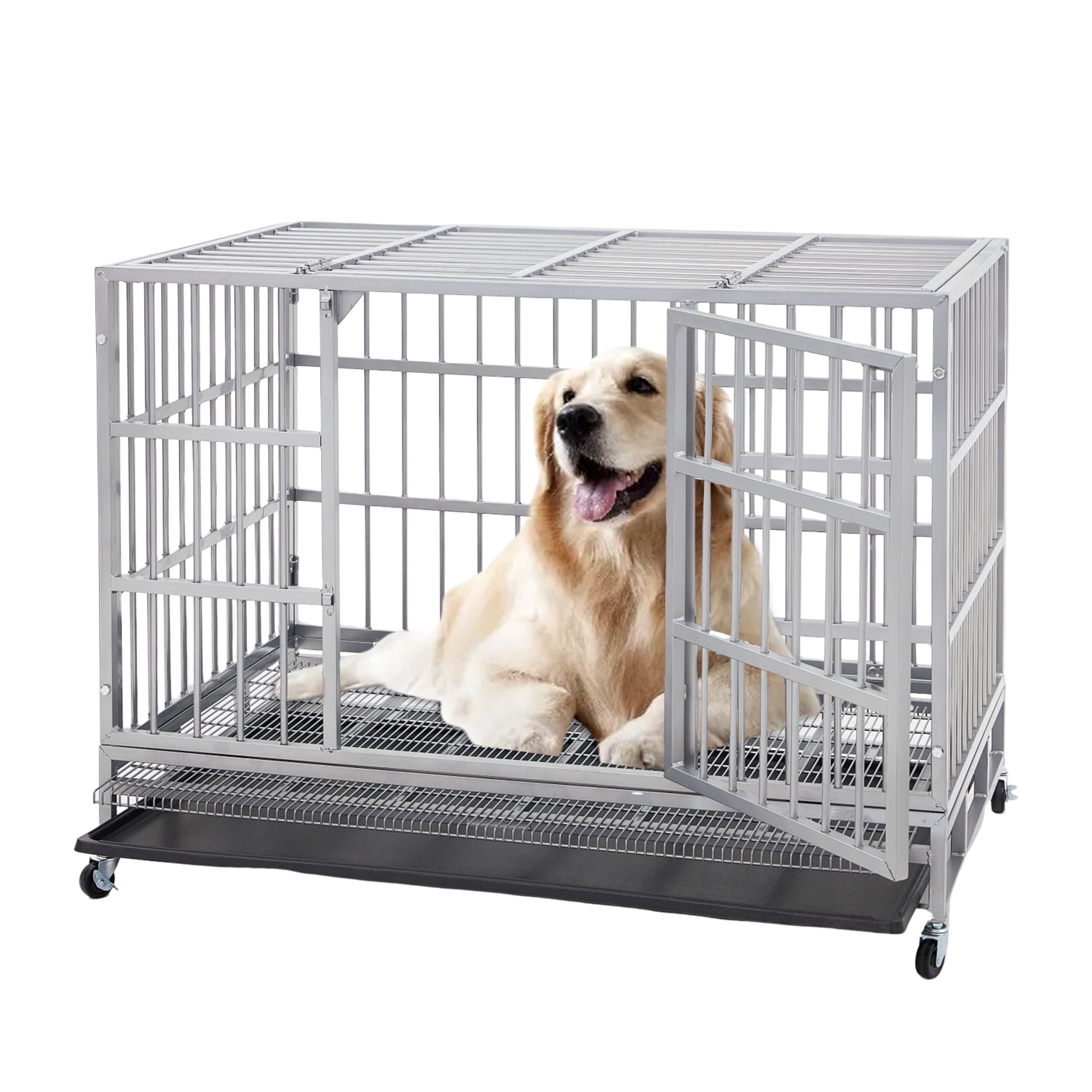 ICLBC 48 inch Heavy Duty Dog Crate,Large Metal Escape Proof Dog Cage ...