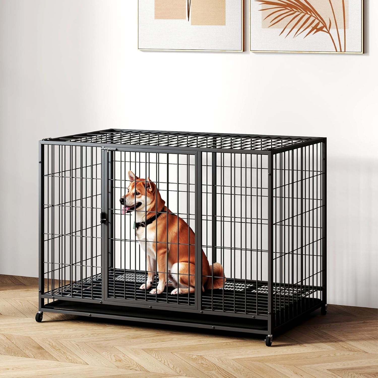 ICLBC Heavy Duty Dog Crate,Large Metal Escape Proof Dog Cage Kennel ...