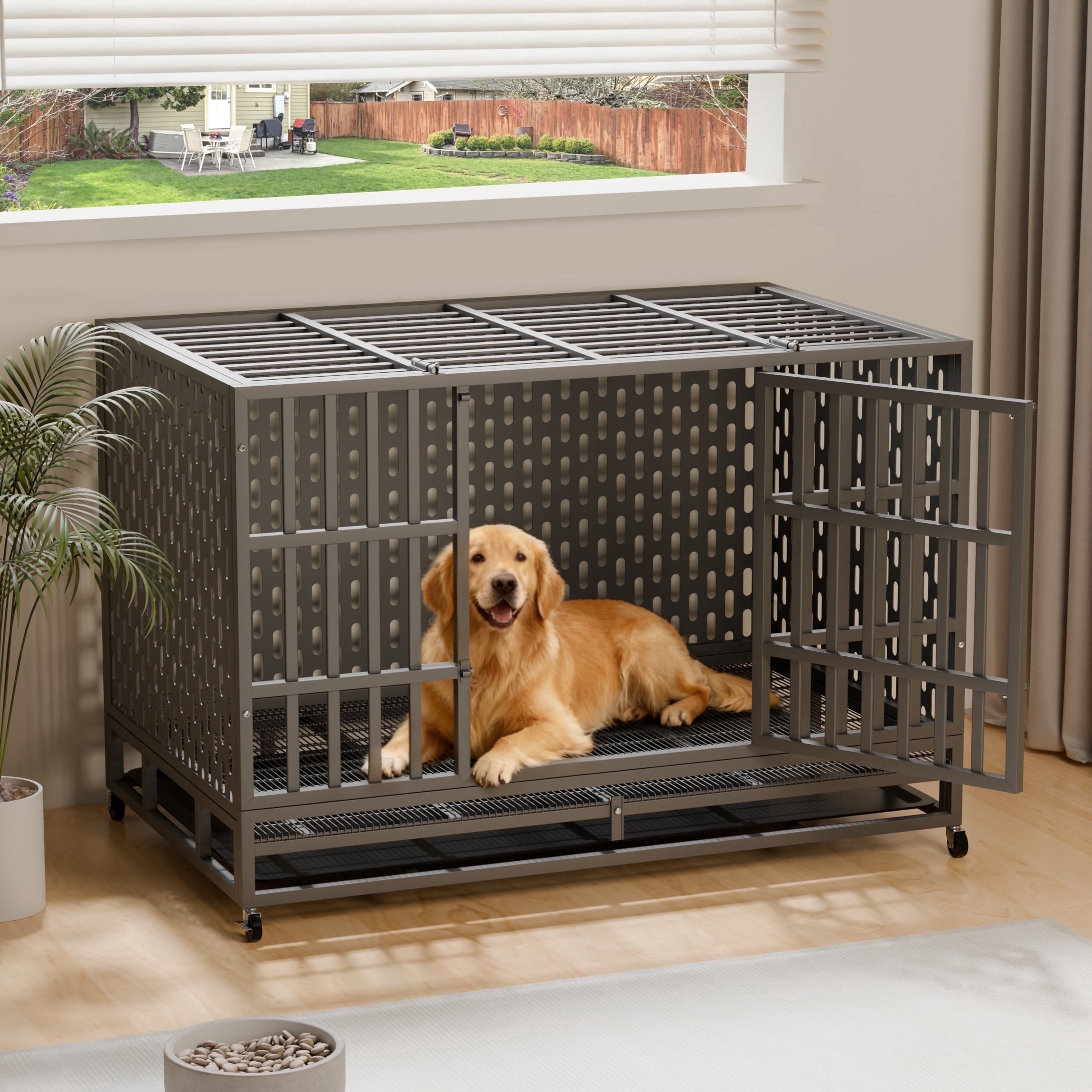 TIME RAY Heavy Duty Dog Crate,Large Metal Escape Proof Dog Cage Kennel ...