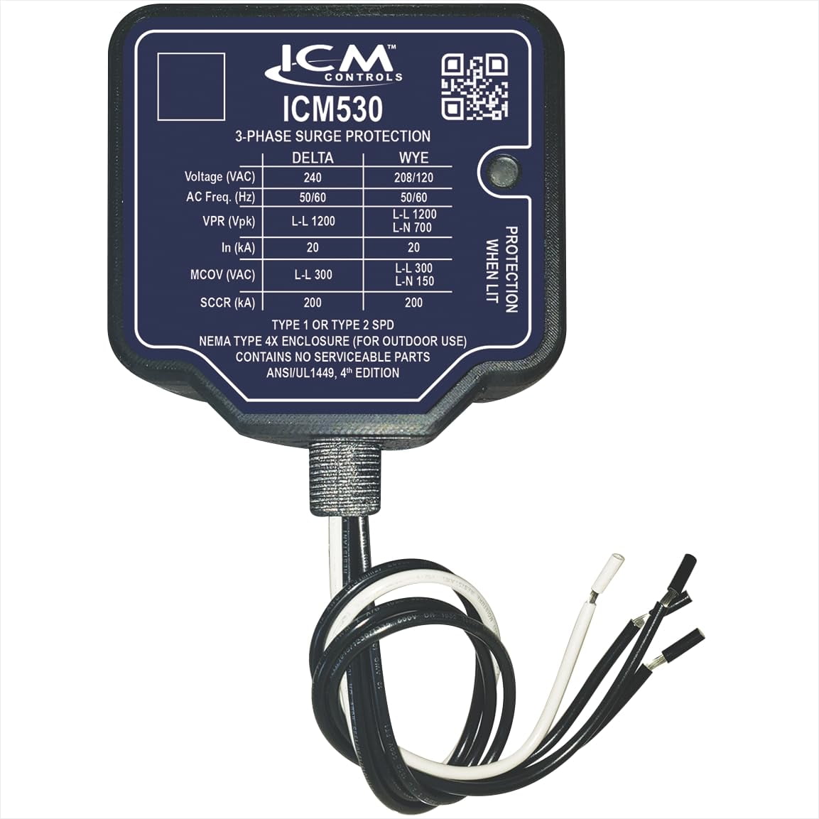 ICM530 3-Phase Type I/II SPD; NEMA Type 4X Waterproof Plastic Enclosure ...