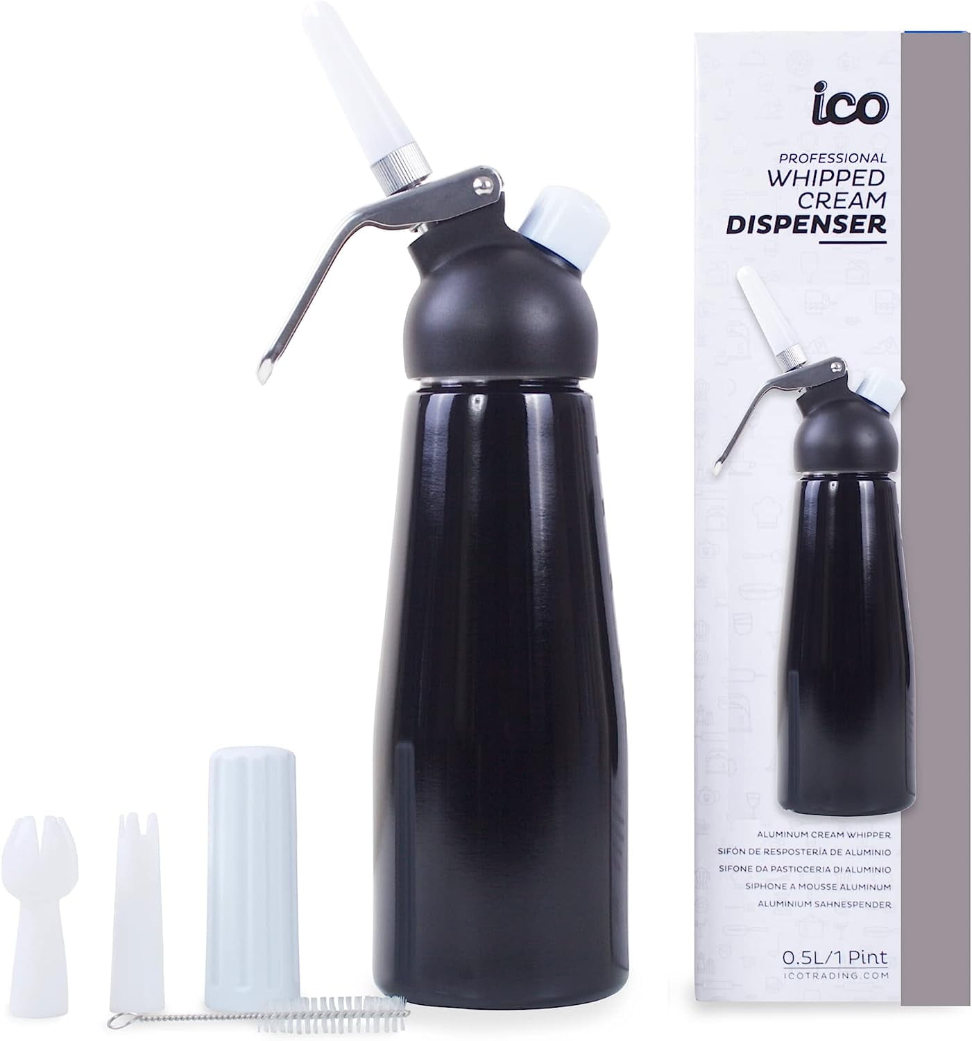 ICO Professional Aluminum Whipped Cream Dispenser for Homemade Whipping ...