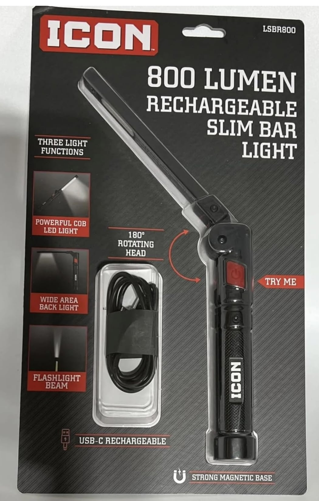 ICON 800 Lumen LED Rechargeable Magnetic Handheld Foldable Slim Bar ...