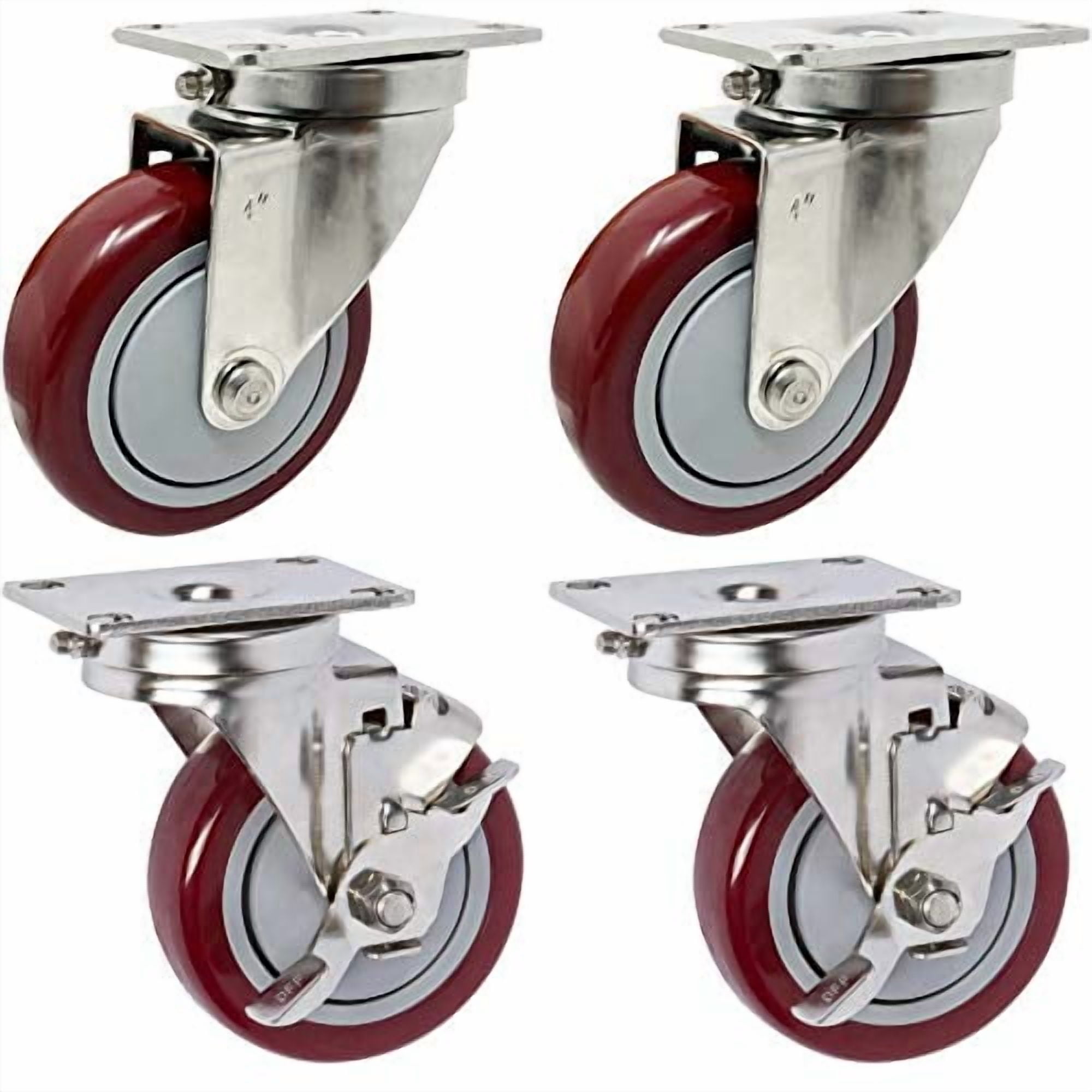 ICON CASTER WHEELS 4" x 1.25" PLY Stainless Steel, 2 Swivel 2 Swivel w ...