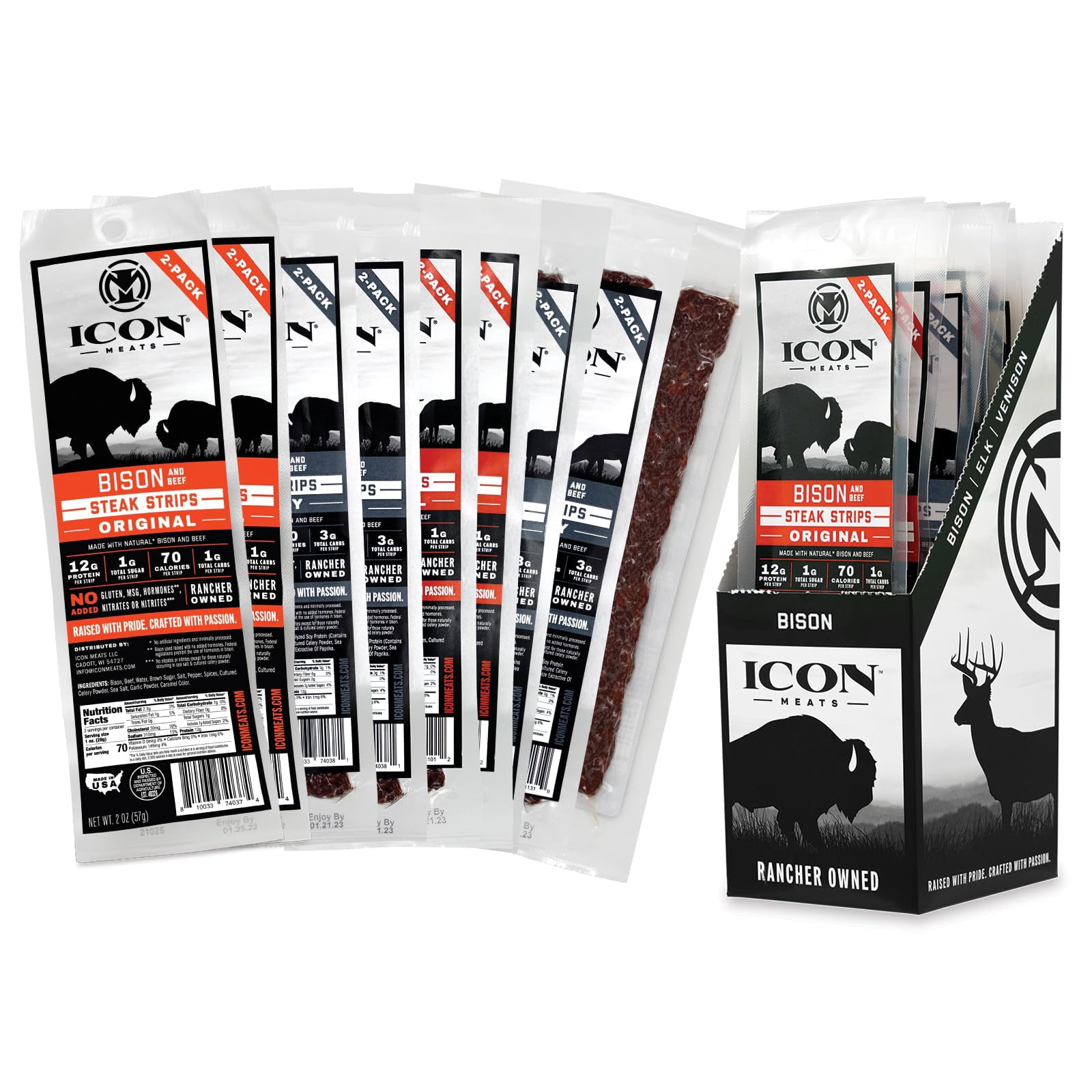 ICON Meats Steak Strips SBF3 Sampler - Assorted Flavors of Bison, Elk ...