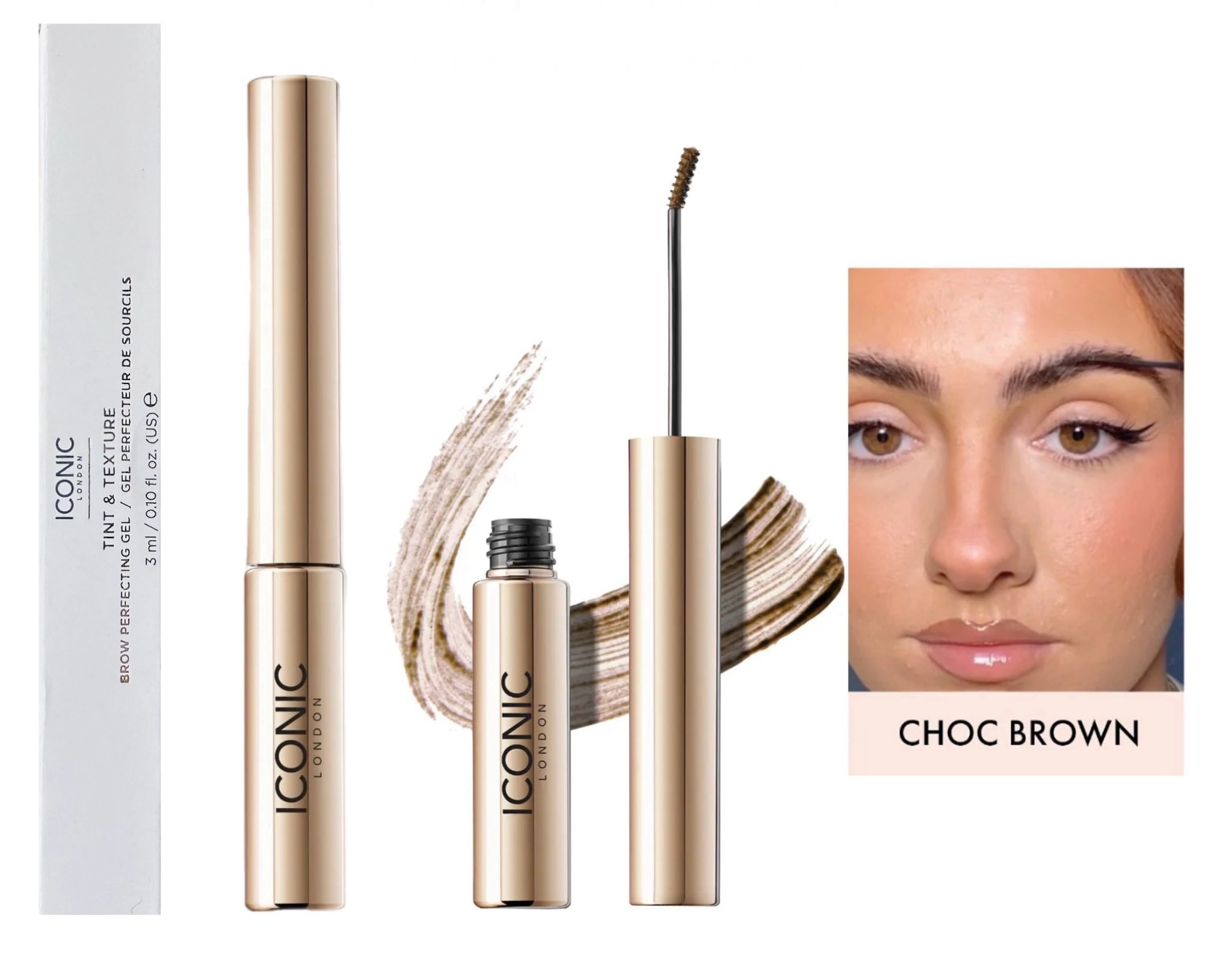 ICONIC LONDON Tint & Texture Brow Perfecting Gel CHOCOLATE BROWN ...